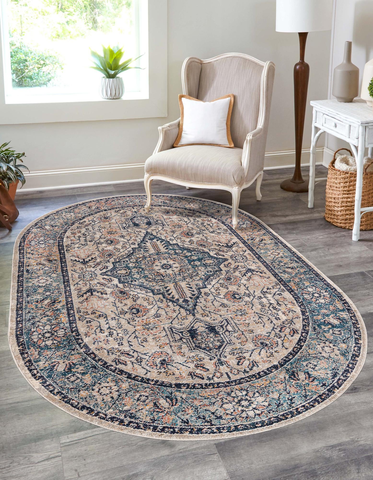 Blue 5' 3 x 8' Lola Oval Rug | Rugs.com