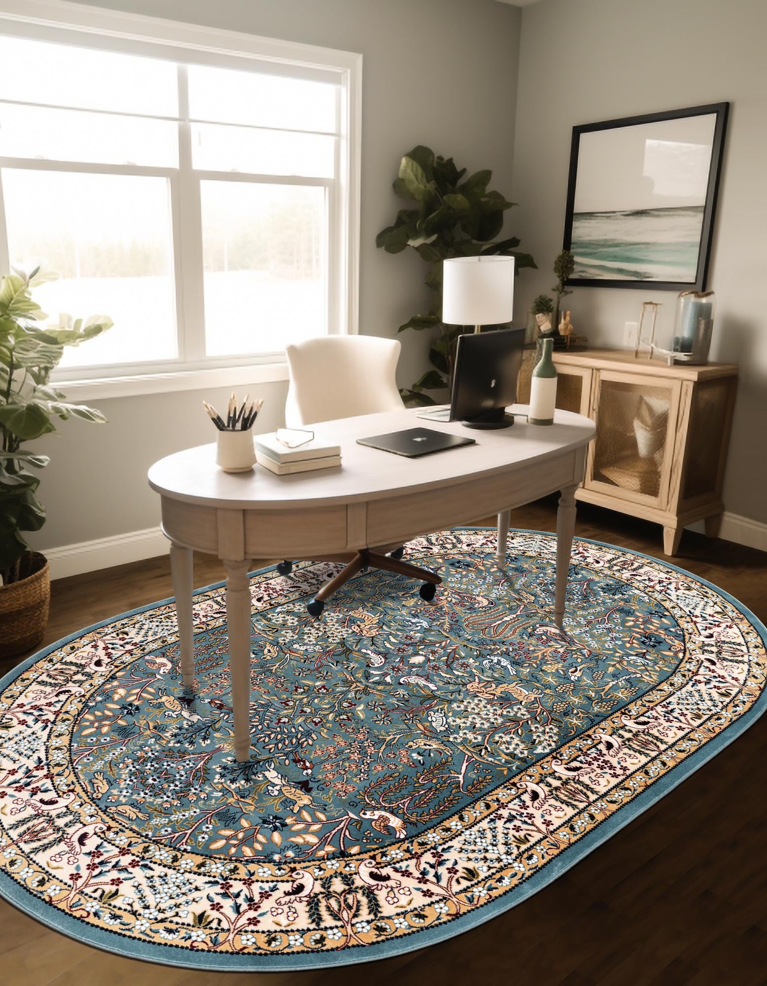 Blue 4' x 6' Nain Design Oval Rug | Rugs.com