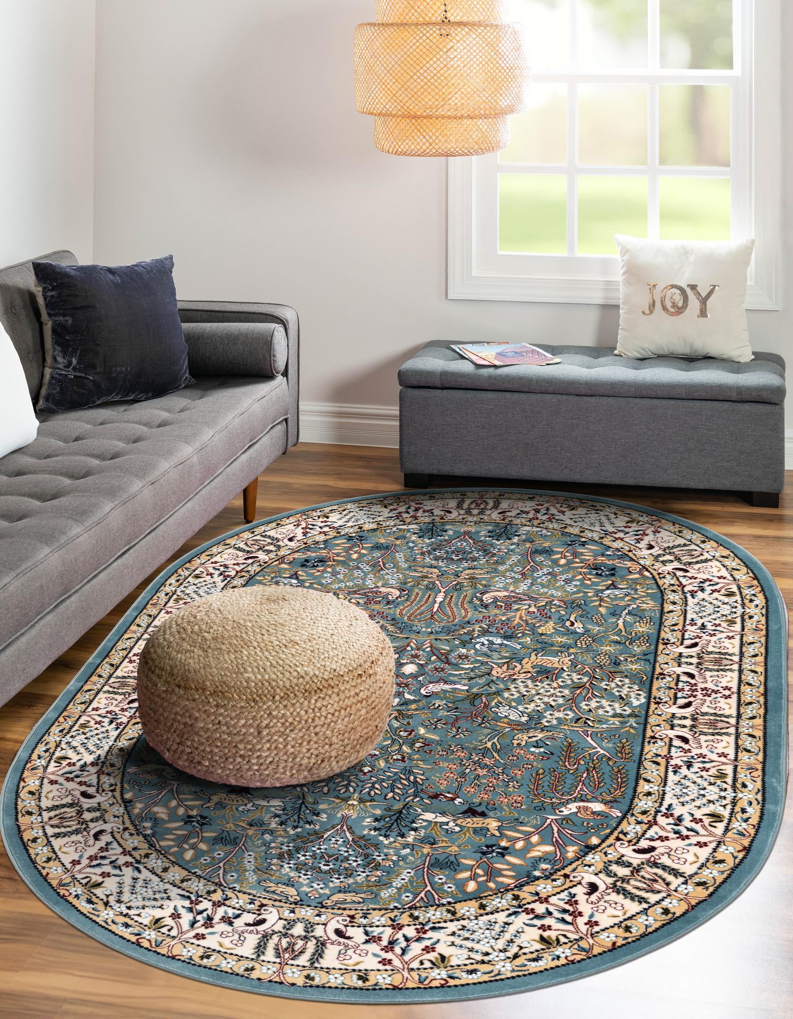 Blue 4' x 6' Nain Design Oval Rug | Rugs.com