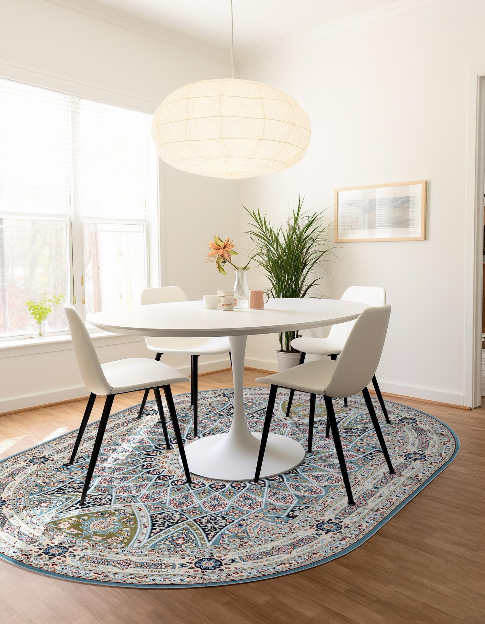 Blue 3' 3 x 5' 3 Nain Design Oval Rug | Rugs.com