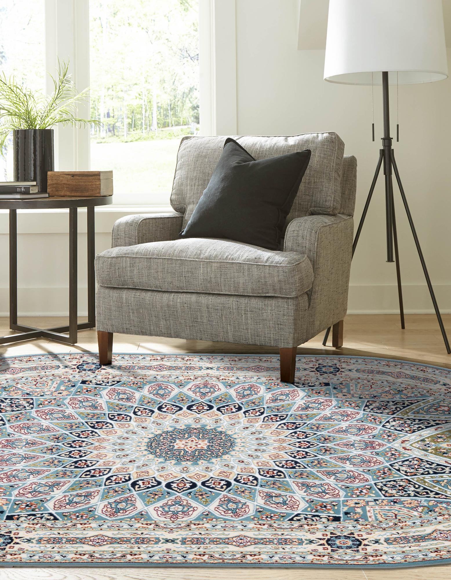 Blue 4' x 6' Nain Design Oval Rug | Rugs.com