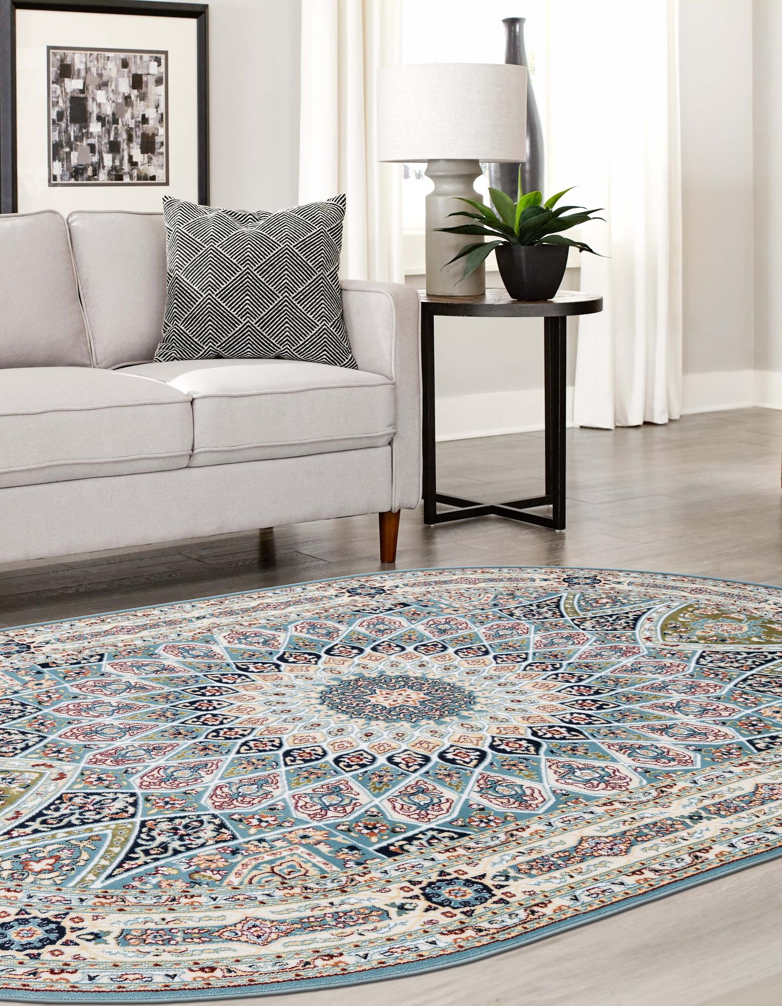 Blue 4' x 6' Nain Design Oval Rug | Rugs.com