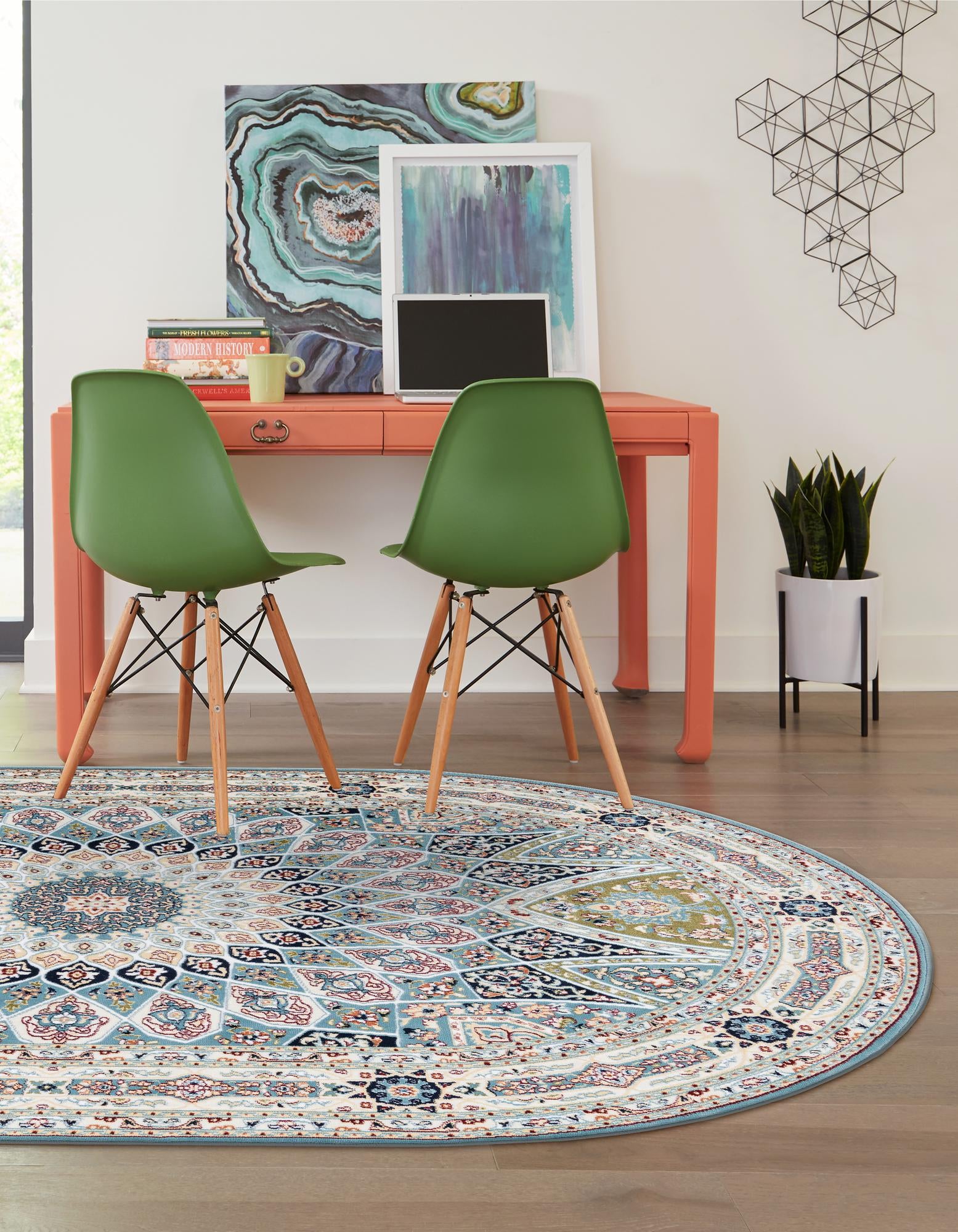 Blue 3' 3 x 5' 3 Nain Design Oval Rug | Rugs.com