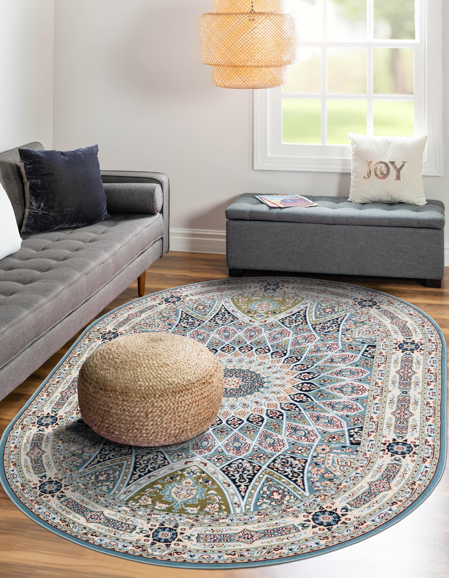 Blue 3' 3 x 5' 3 Nain Design Oval Rug | Rugs.com