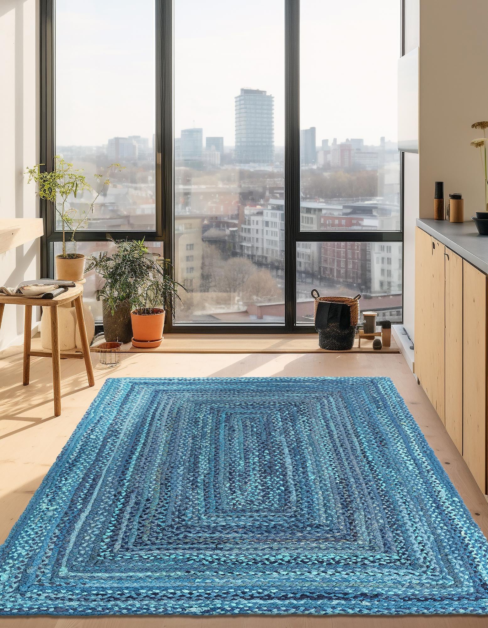 Blue 2' x 3' 1 Hand Braided Chindi Rug | Rugs.com