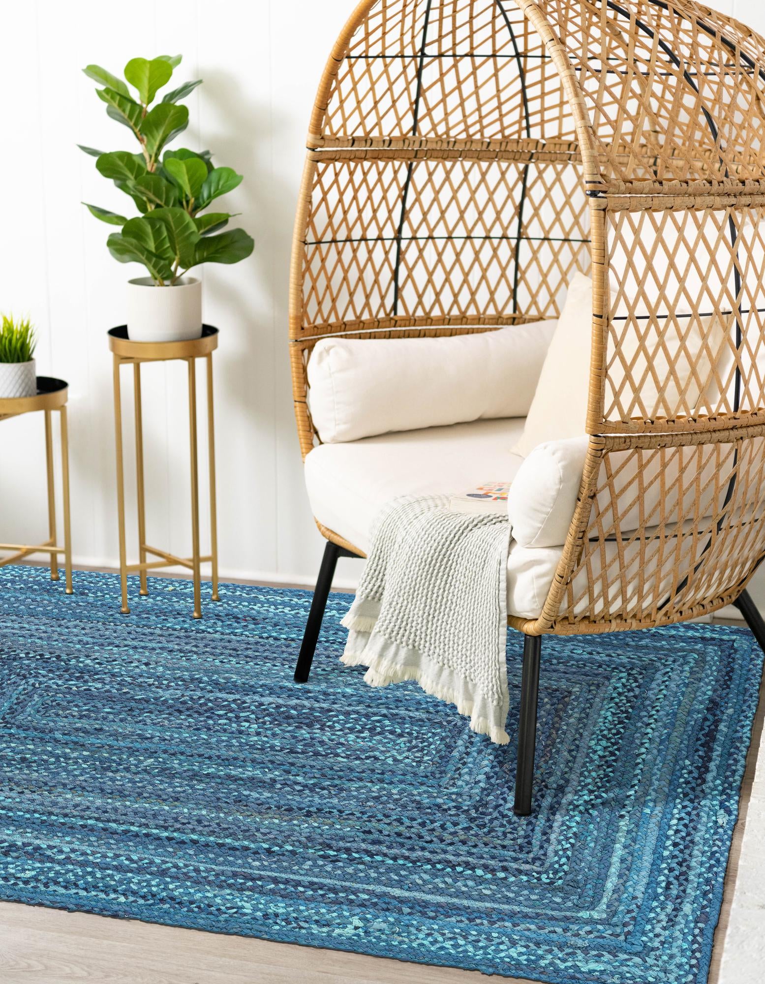 Blue 2' x 3' 1 Hand Braided Chindi Rug | Rugs.com