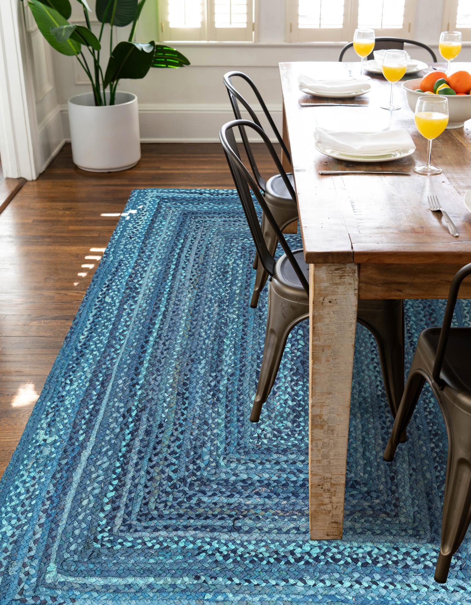 Blue 2' x 3' 1 Hand Braided Chindi Rug | Rugs.com