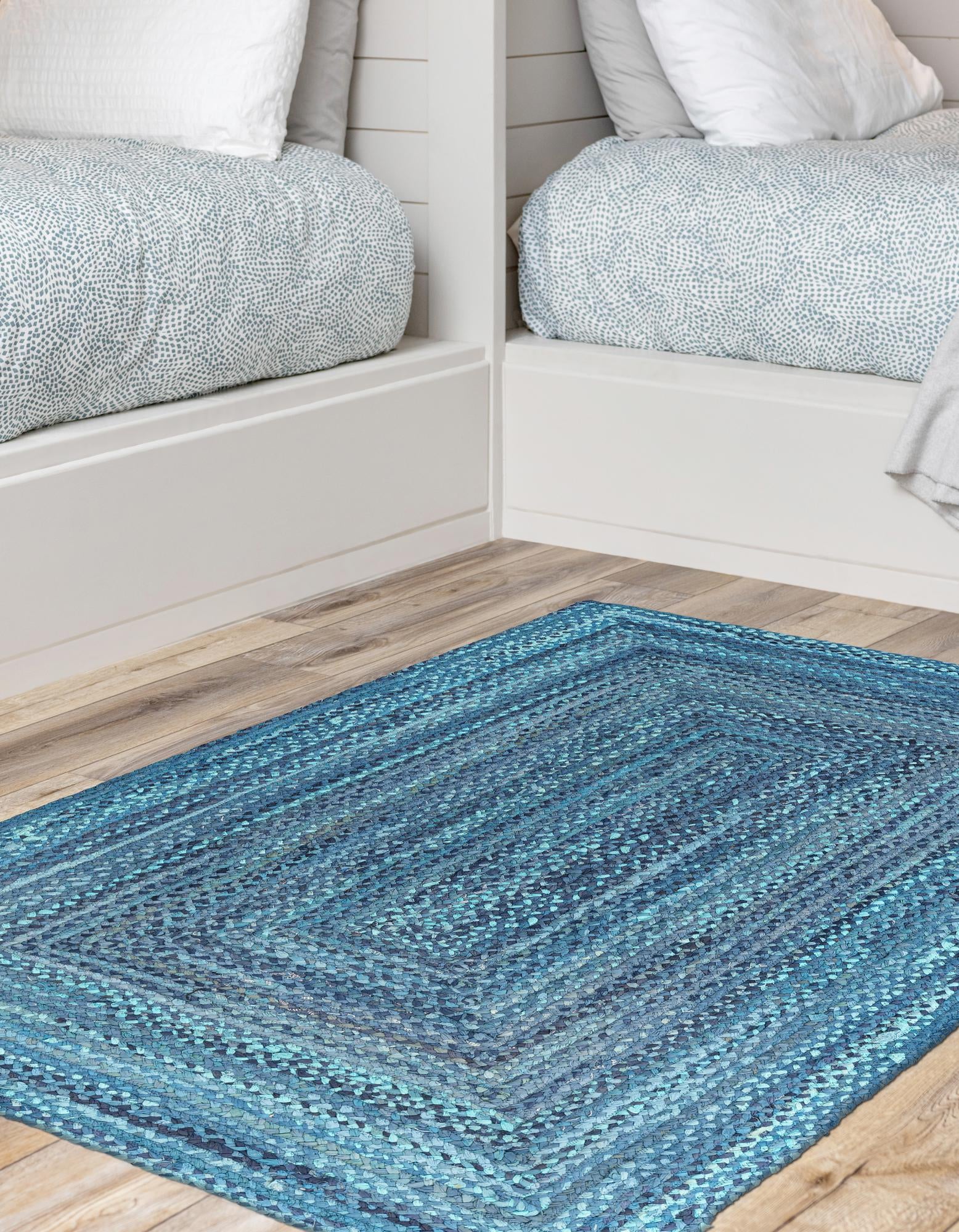 Blue 2' x 3' 1 Hand Braided Chindi Rug | Rugs.com