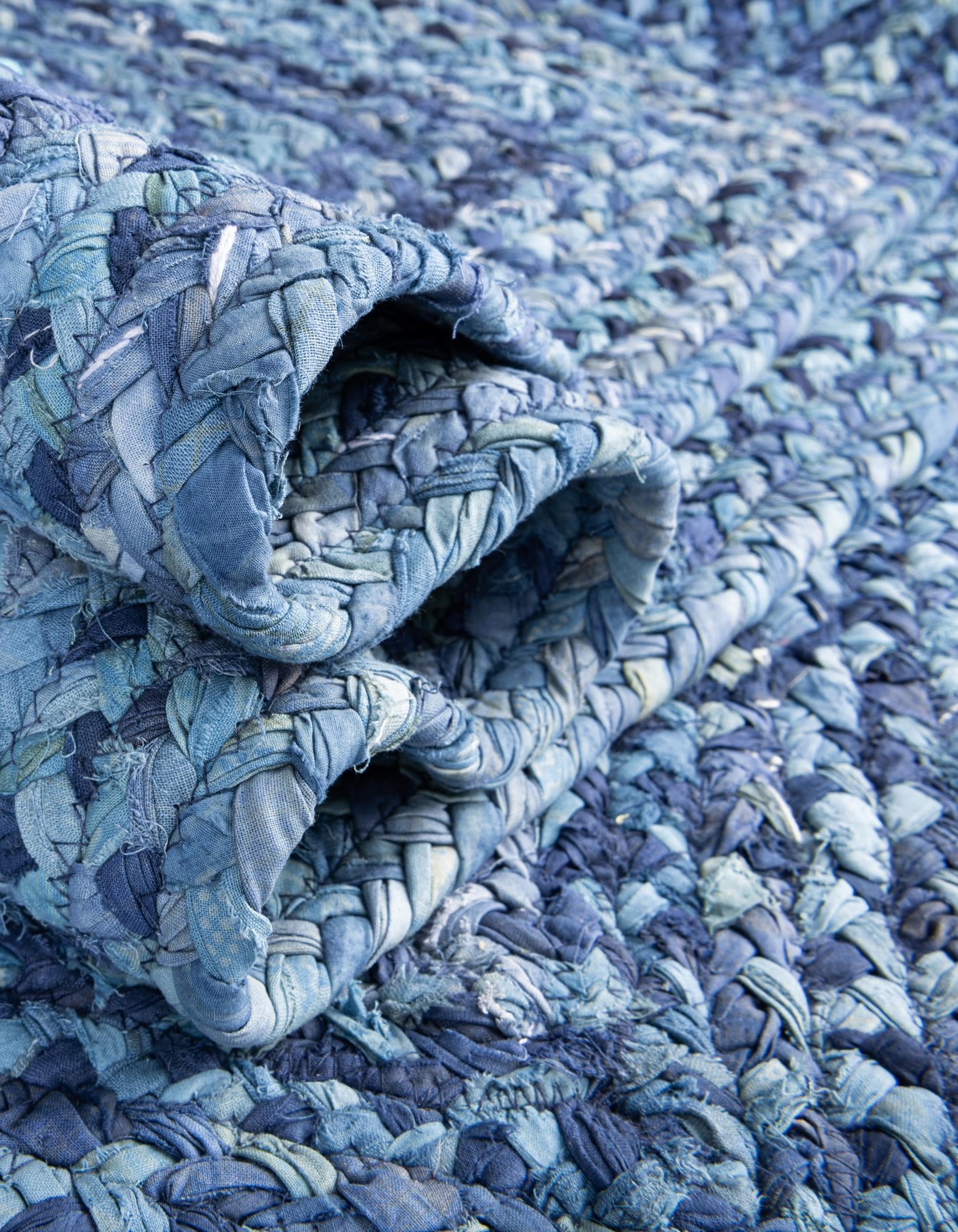 Blue 2' x 3' 1 Hand Braided Chindi Rug | Rugs.com