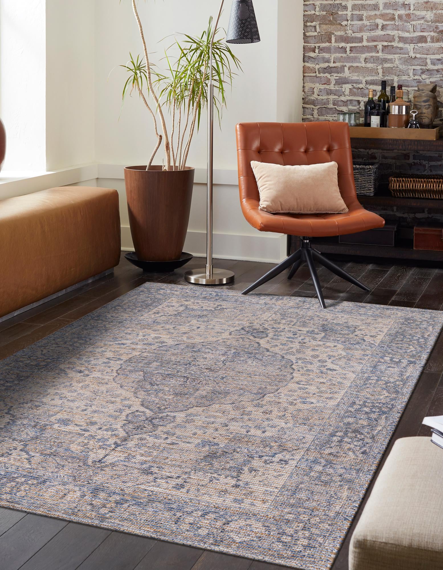 Blue 5' 3 x 8' Hand Woven Chenille Jute Rug | Rugs.com