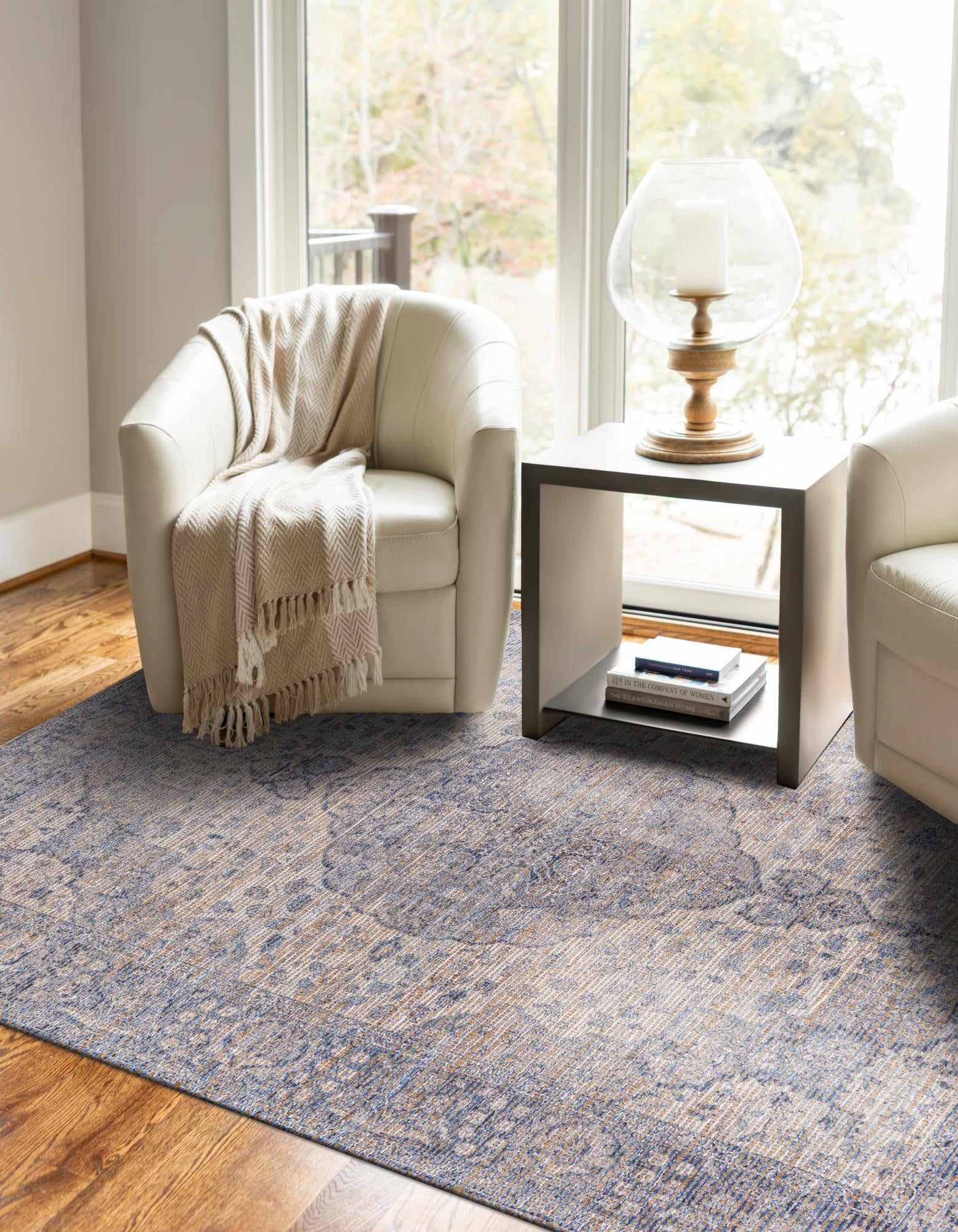 Blue 5' 3 x 8' Hand Woven Chenille Jute Rug | Rugs.com