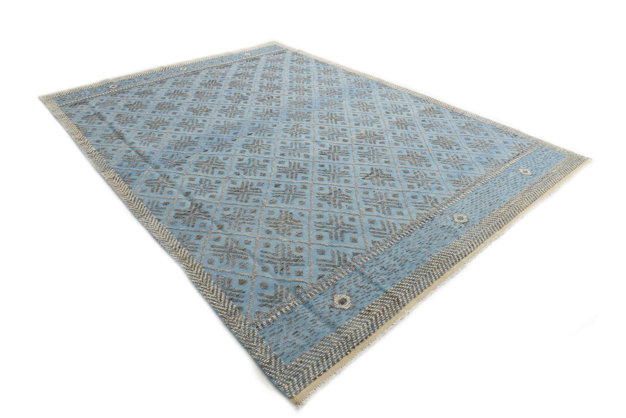 Blue 9' x 12' 4 Hand Knotted Darya Wool Rug | Rugs.com
