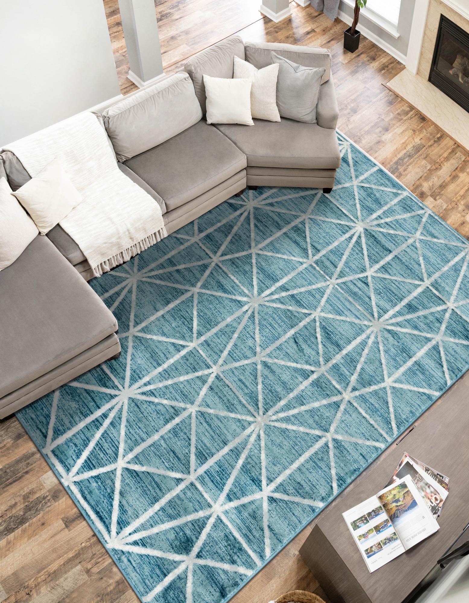 Blue 9' 10 x 14' Lattice Trellis Rug | Rugs.com