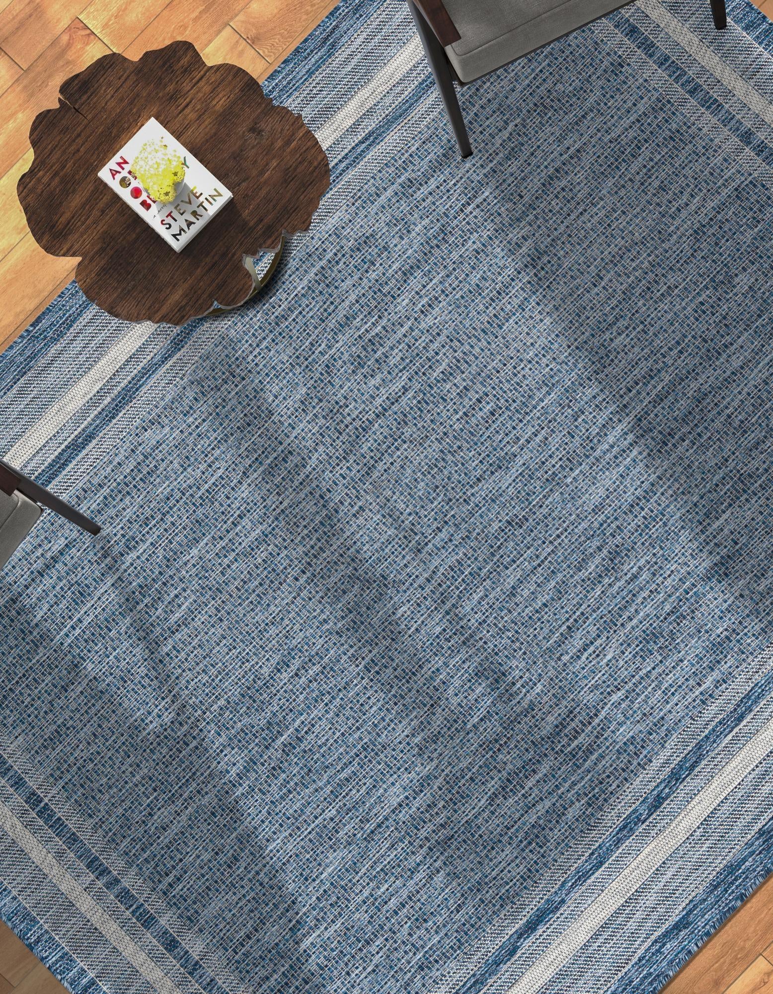 Blue 9' x 12' Border Indoor / Outdoor Rug | Rugs.com