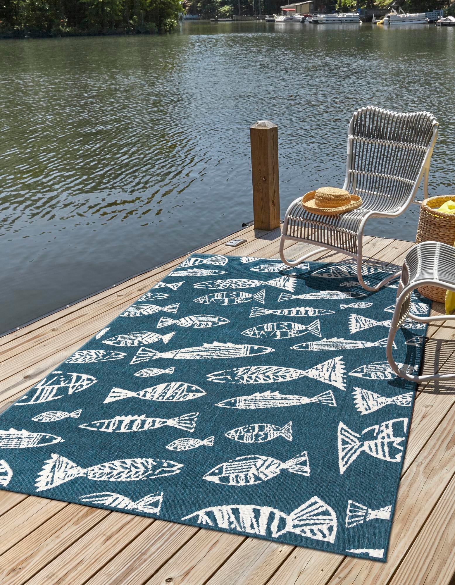 Blue 5' 3 x 8' Coastal Indoor / Outdoor Rug | Rugs.com