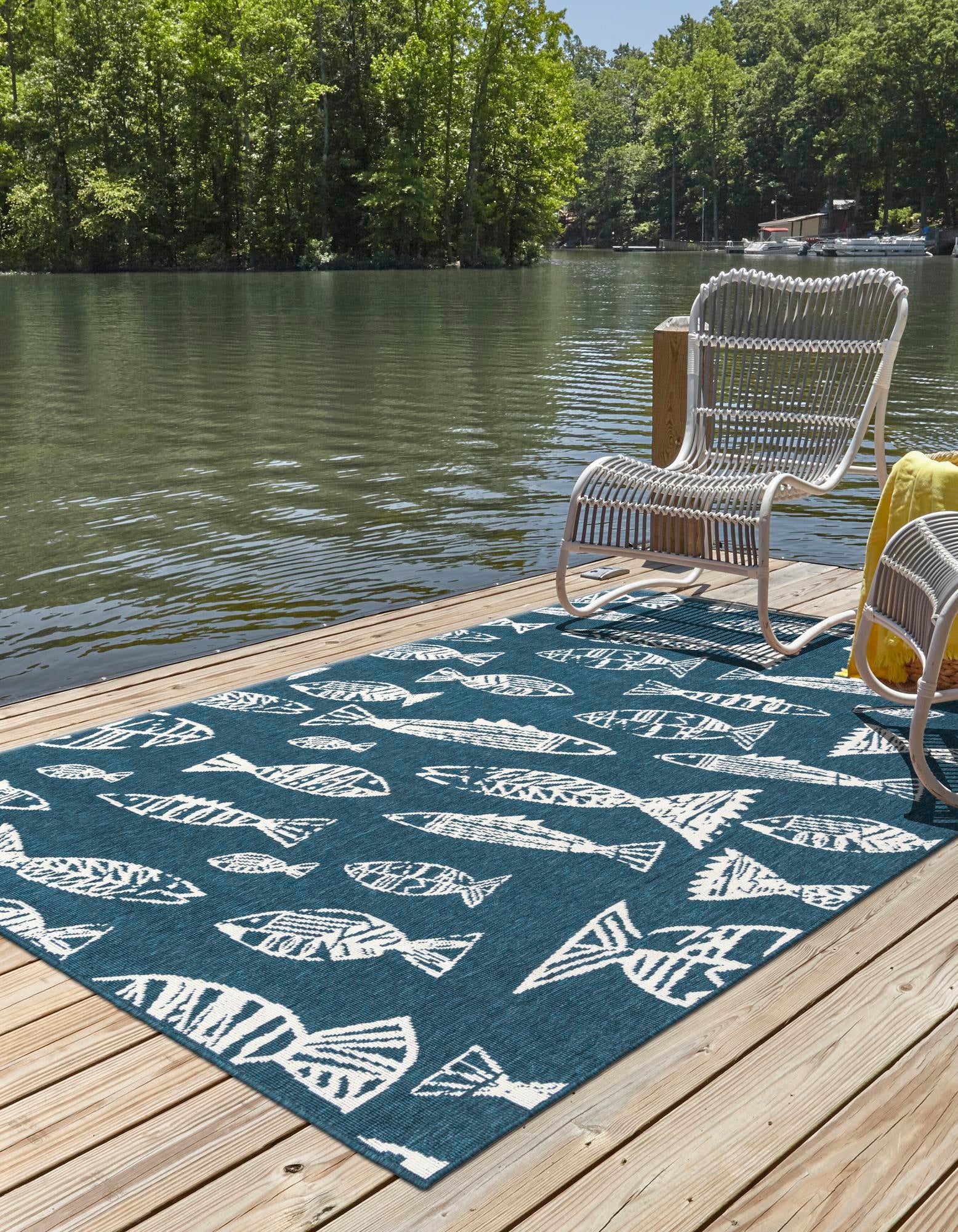 Blue 9' x 12' Coastal Indoor / Outdoor Rug | Rugs.com