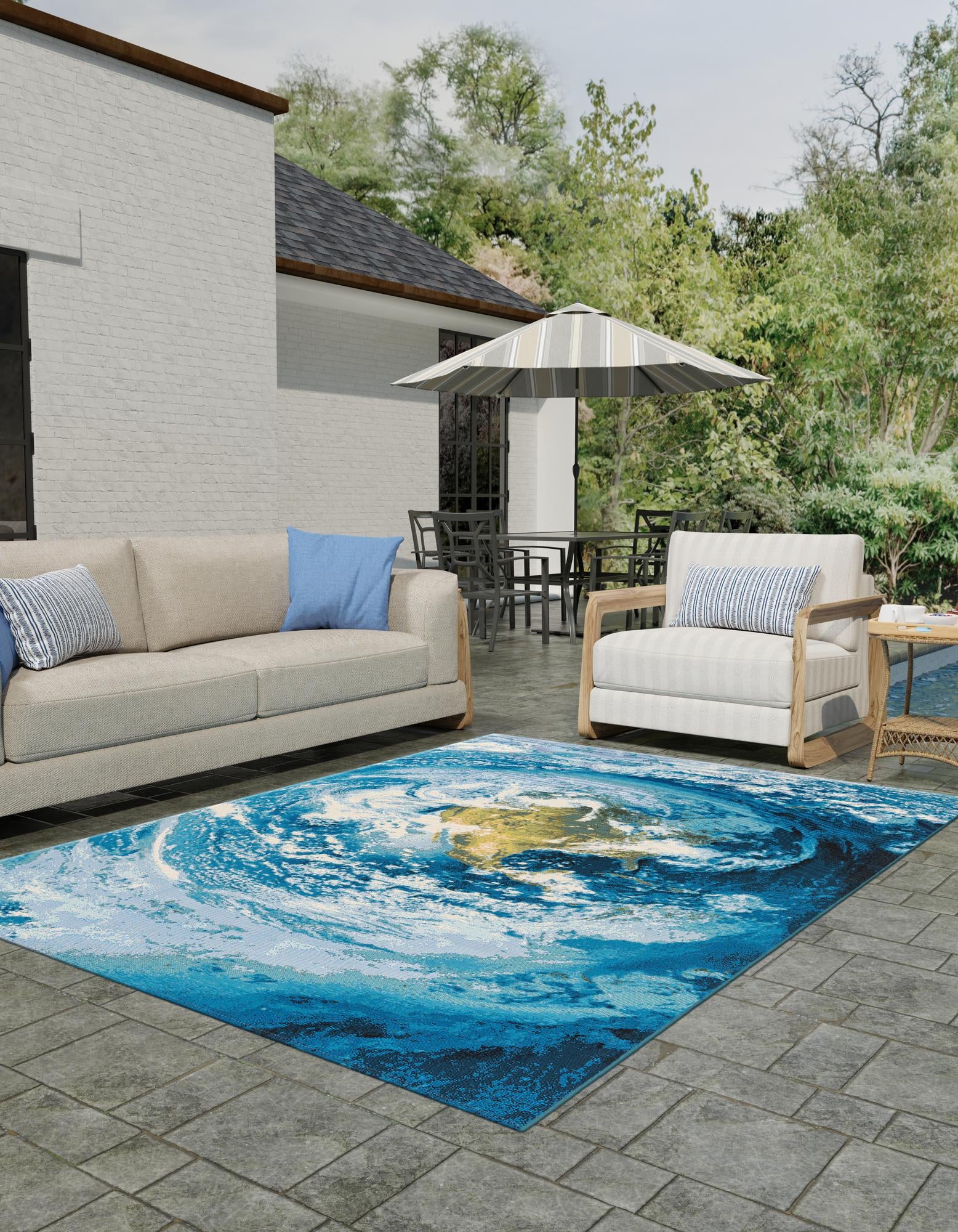 Blue 7' 10 x 10' Modern Indoor / Outdoor Rug | Rugs.com