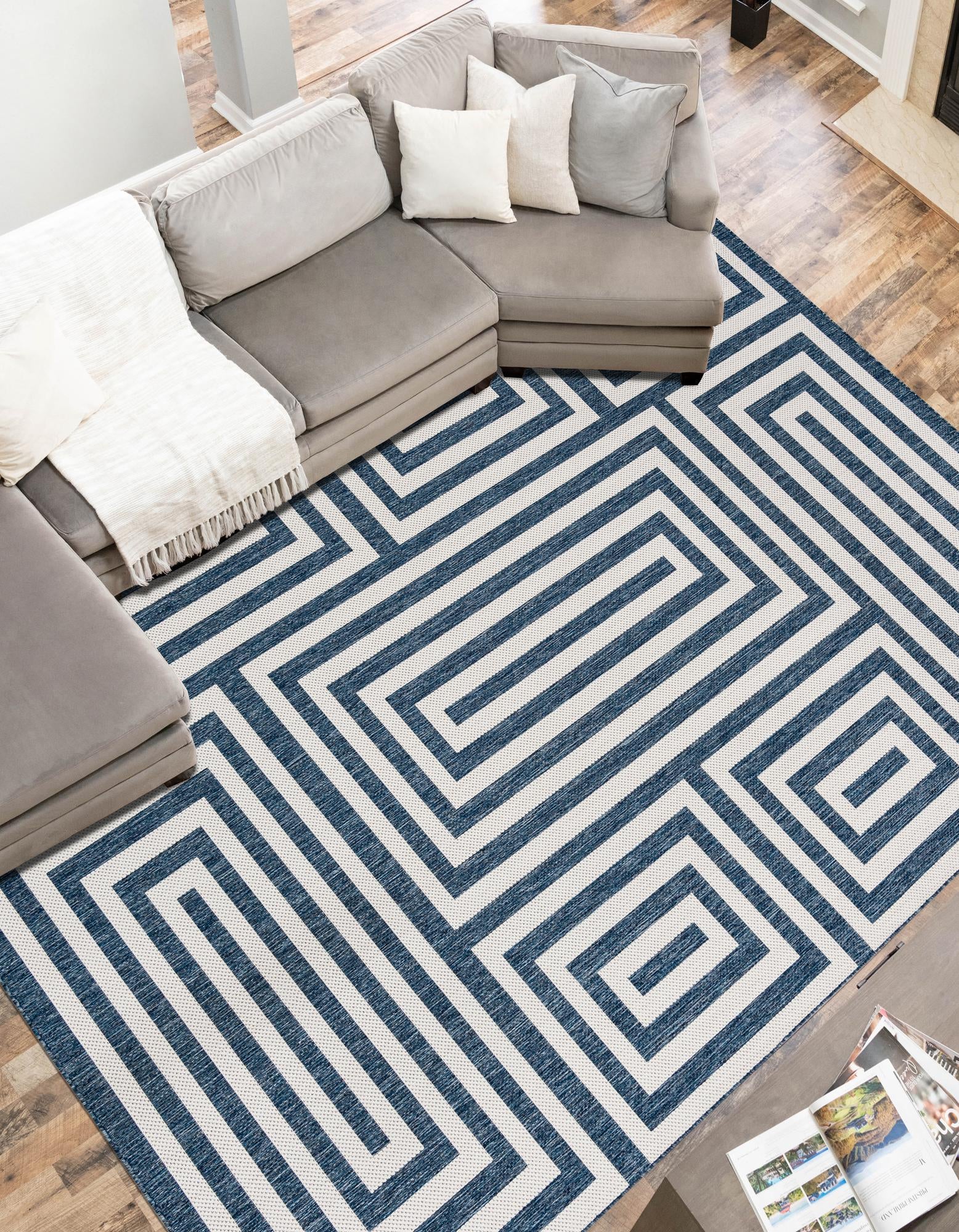 Blue 9' x 12' Modern Indoor / Outdoor Rug | Rugs.com