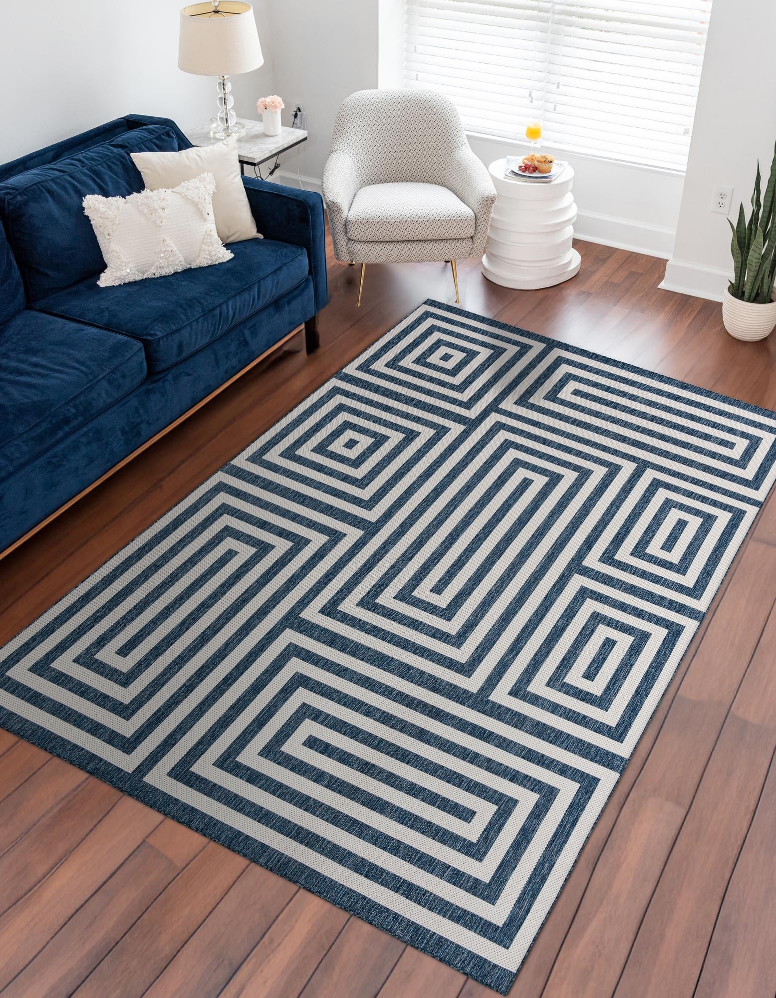 Blue 9' x 12' Modern Indoor / Outdoor Rug | Rugs.com
