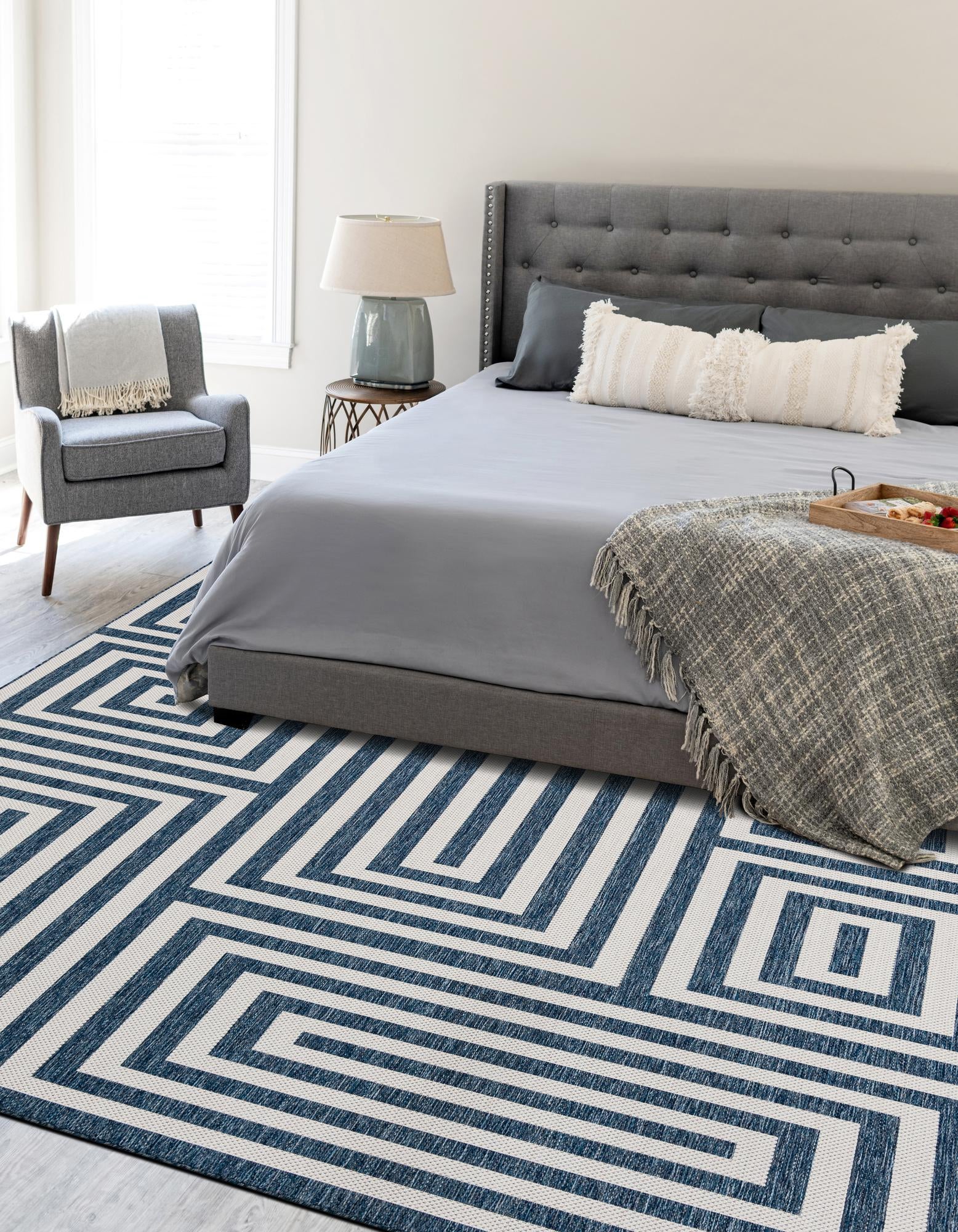 Blue 9' x 12' Modern Indoor / Outdoor Rug | Rugs.com