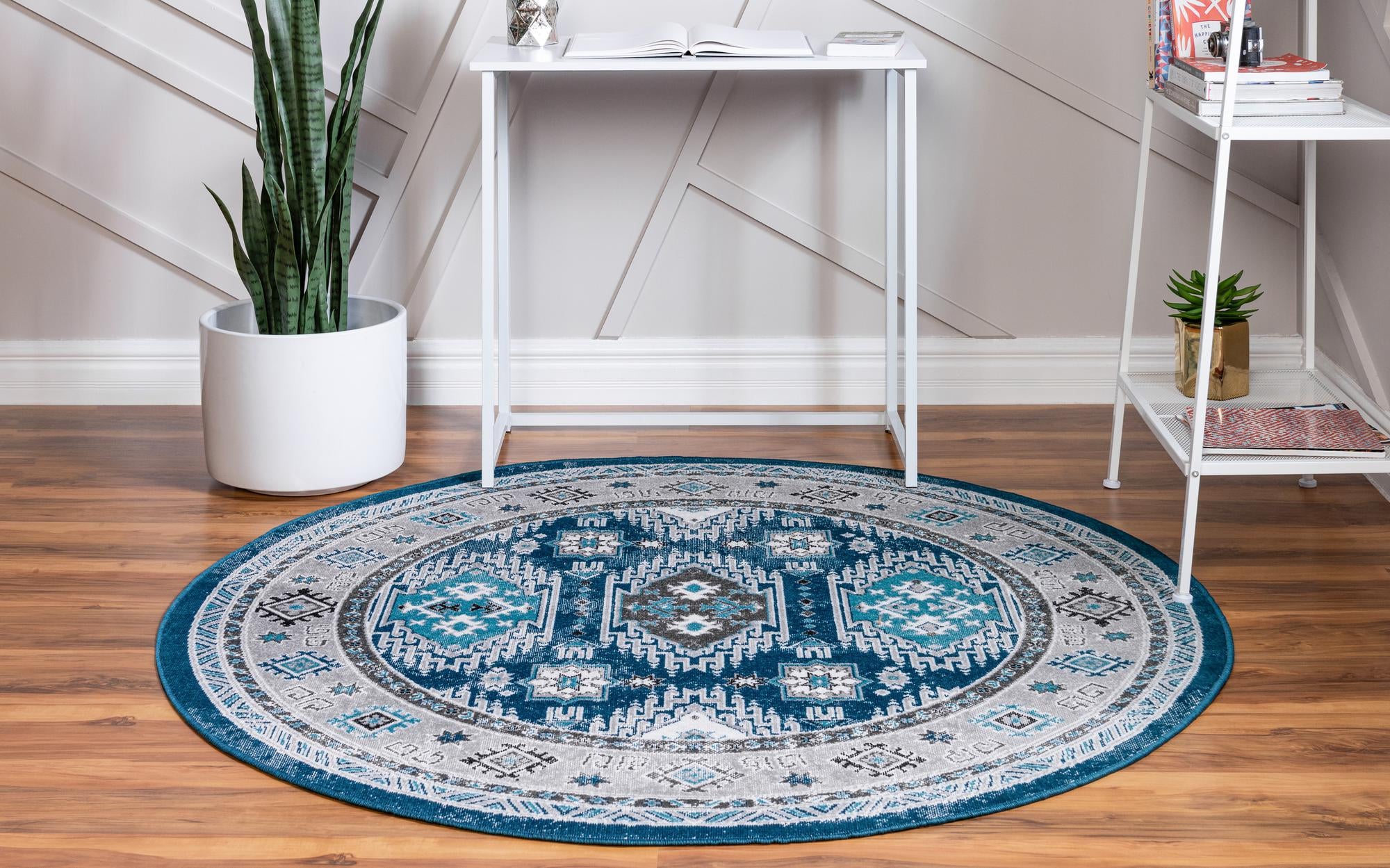 Blue 8' x 8' Aarhus Round Rug | Rugs.com