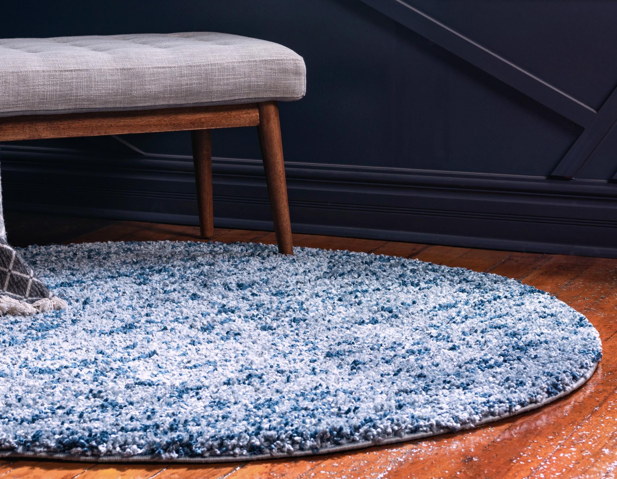 Blue 5' x 5' Athena Shag Round Rug | Rugs.com