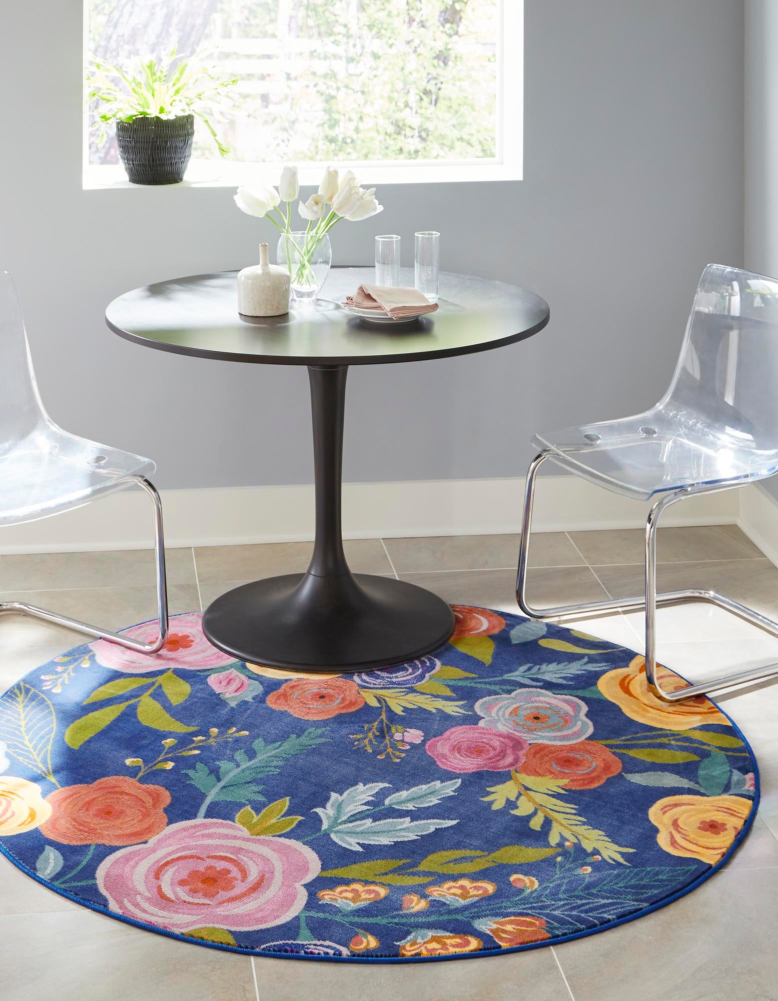 Blue 7' x 7' Blossom Round Rug | Rugs.com