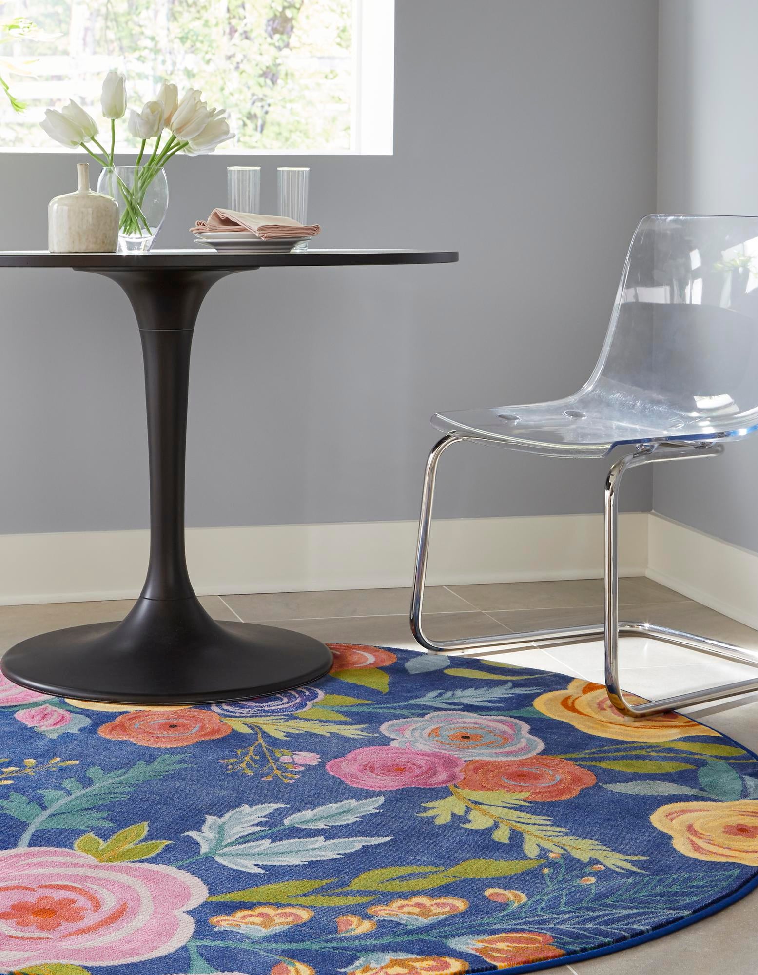 Blue 7' x 7' Blossom Round Rug | Rugs.com