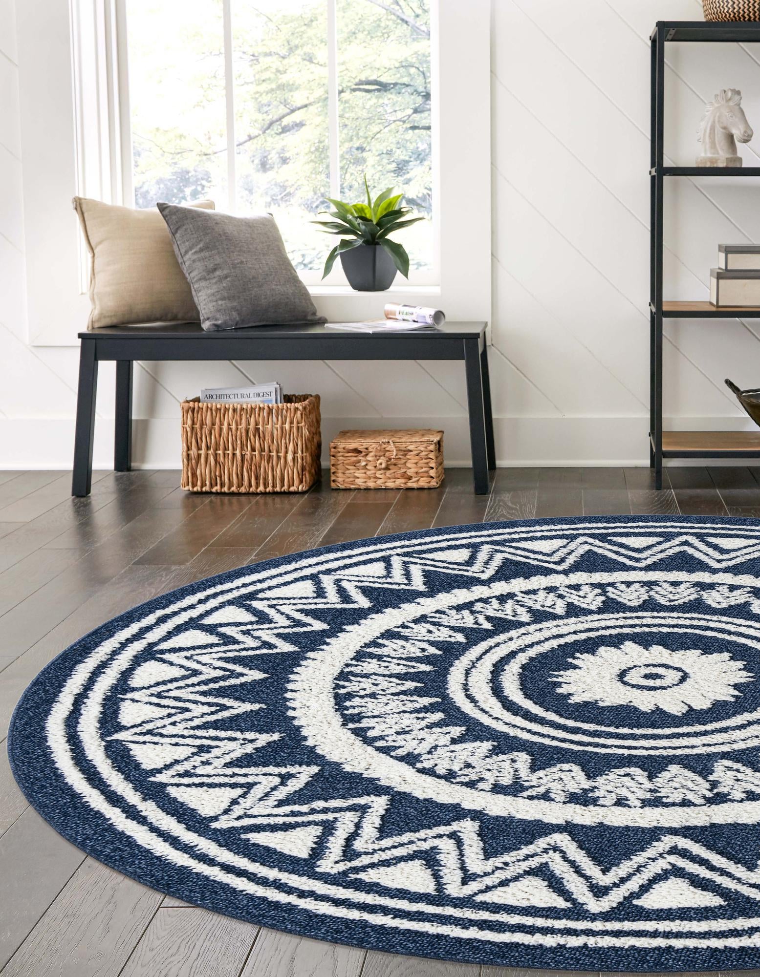 Blue 5' 3 x 5' 3 Boho Round Rug | Rugs.com