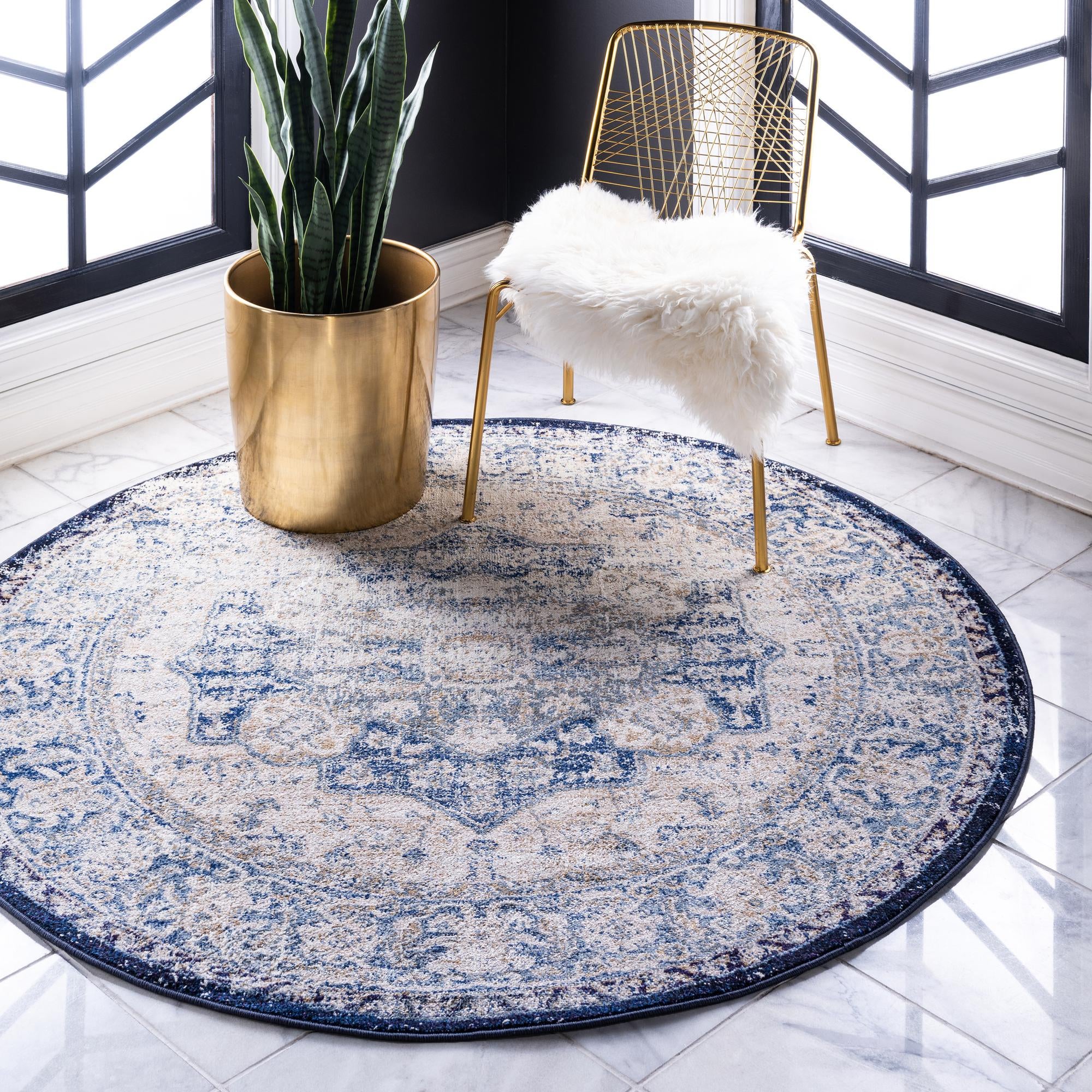 Navy Blue 8' x 8' Eliza Round Rug | Rugs.com