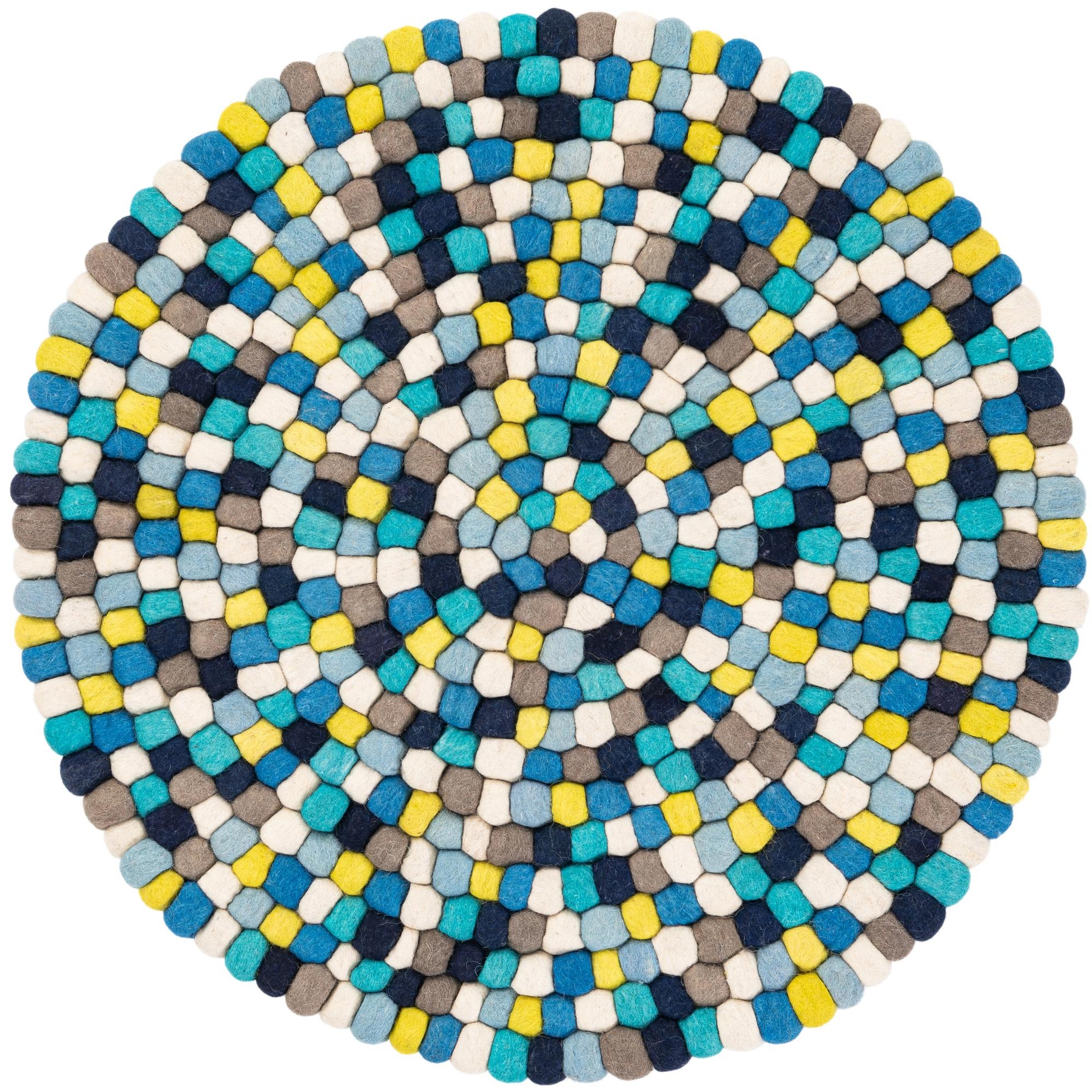 Blue 3' 1 x 3' 1 Hand Woven Felt Ball Wool Round Rug | Rugs.com