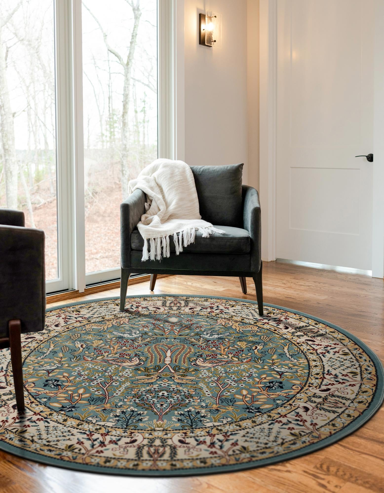 Blue 7' x 7' Nain Design Round Rug | Rugs.com