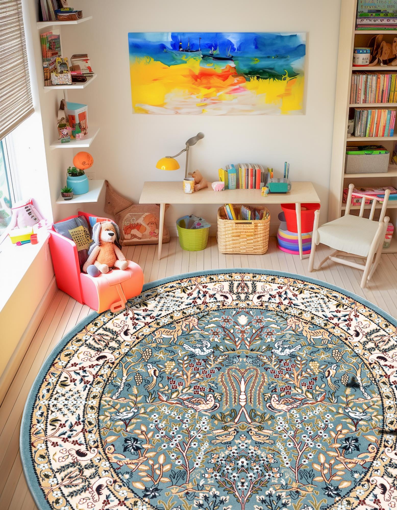 Blue 7' x 7' Nain Design Round Rug | Rugs.com