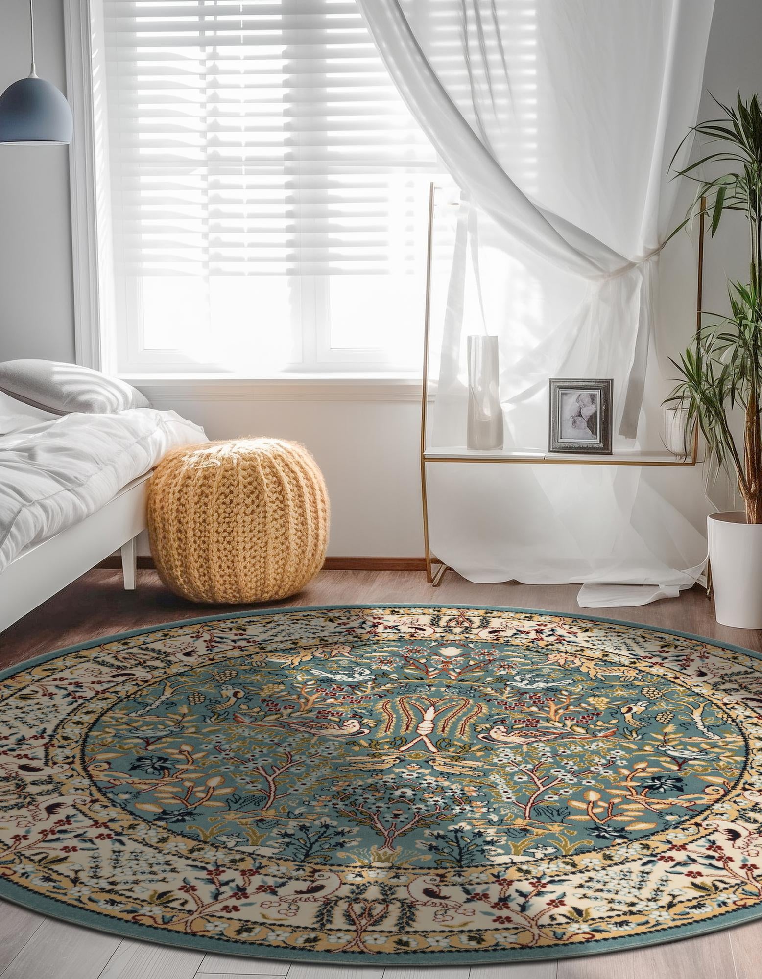 Blue 6' x 6' Nain Design Round Rug | Rugs.com