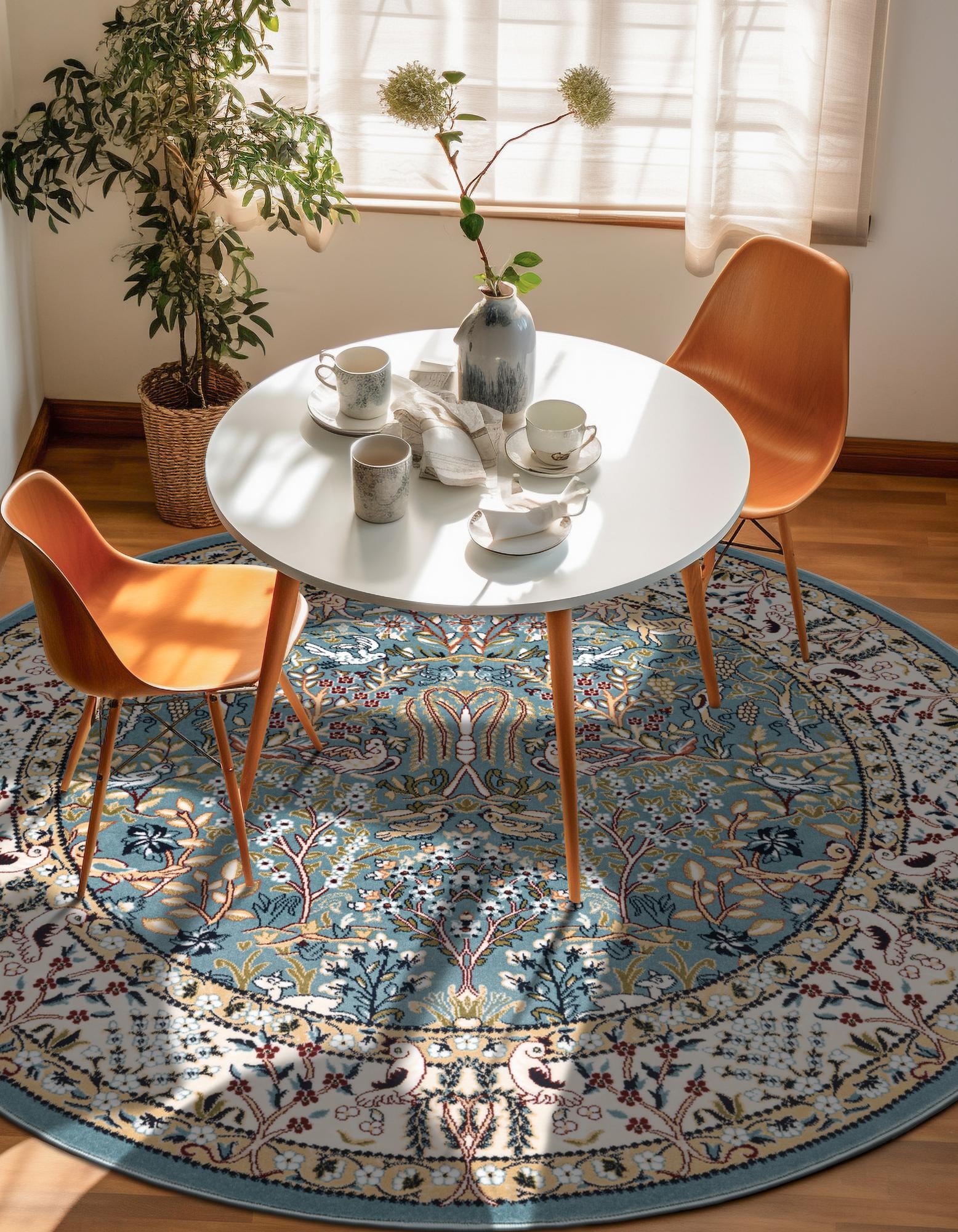 Blue 6' x 6' Nain Design Round Rug | Rugs.com