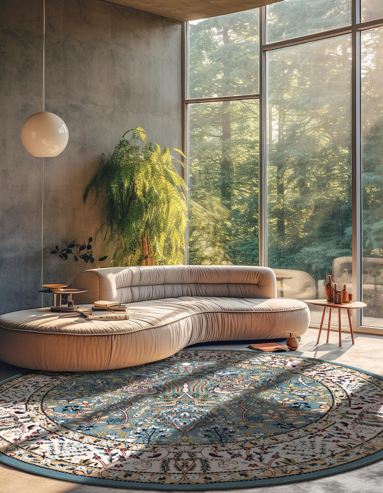 Blue 7' x 7' Nain Design Round Rug | Rugs.com