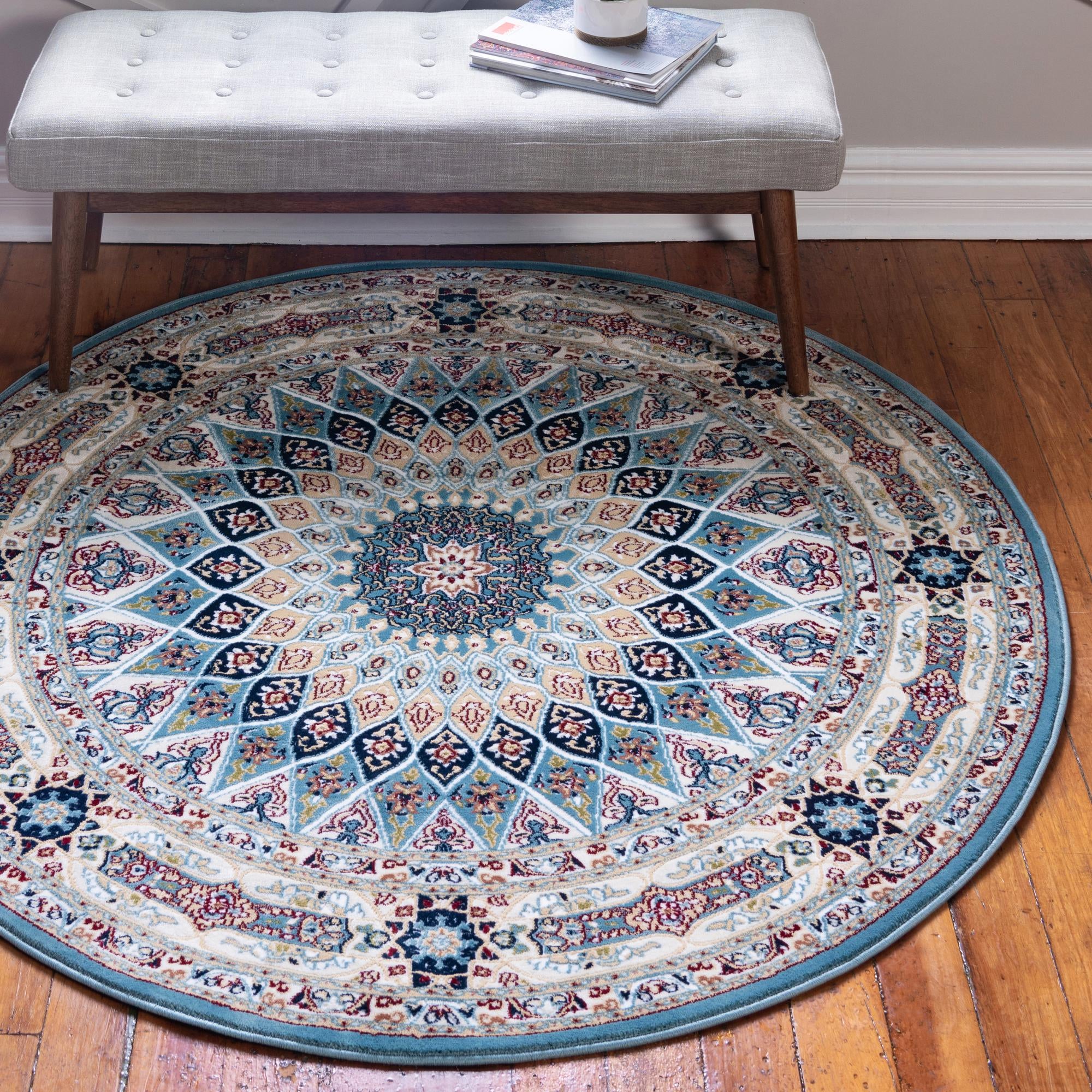 Navy Blue 5' x 5' Nain Design Round Rug | Rugs.com