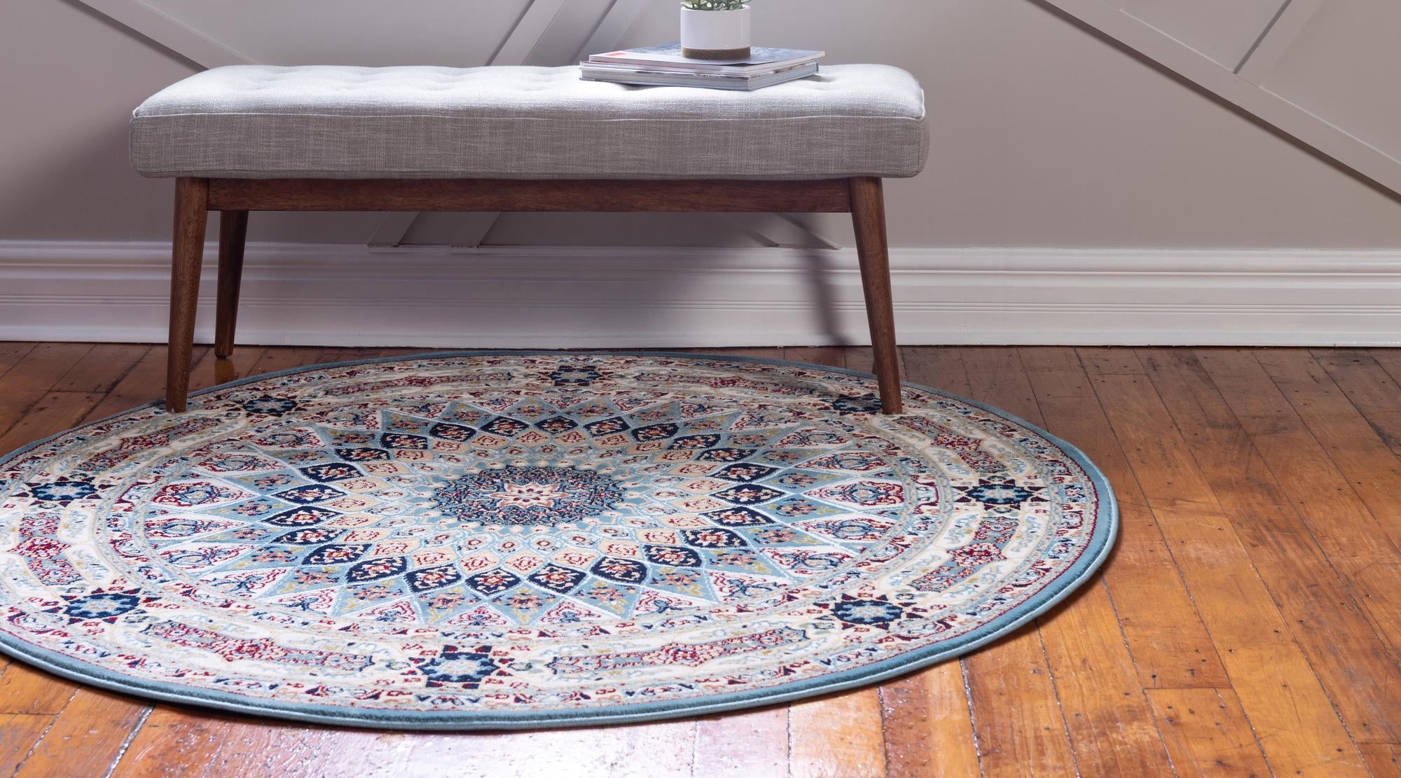 Blue 6' 1 x 6' 1 Nain Design Round Rug | Rugs.com