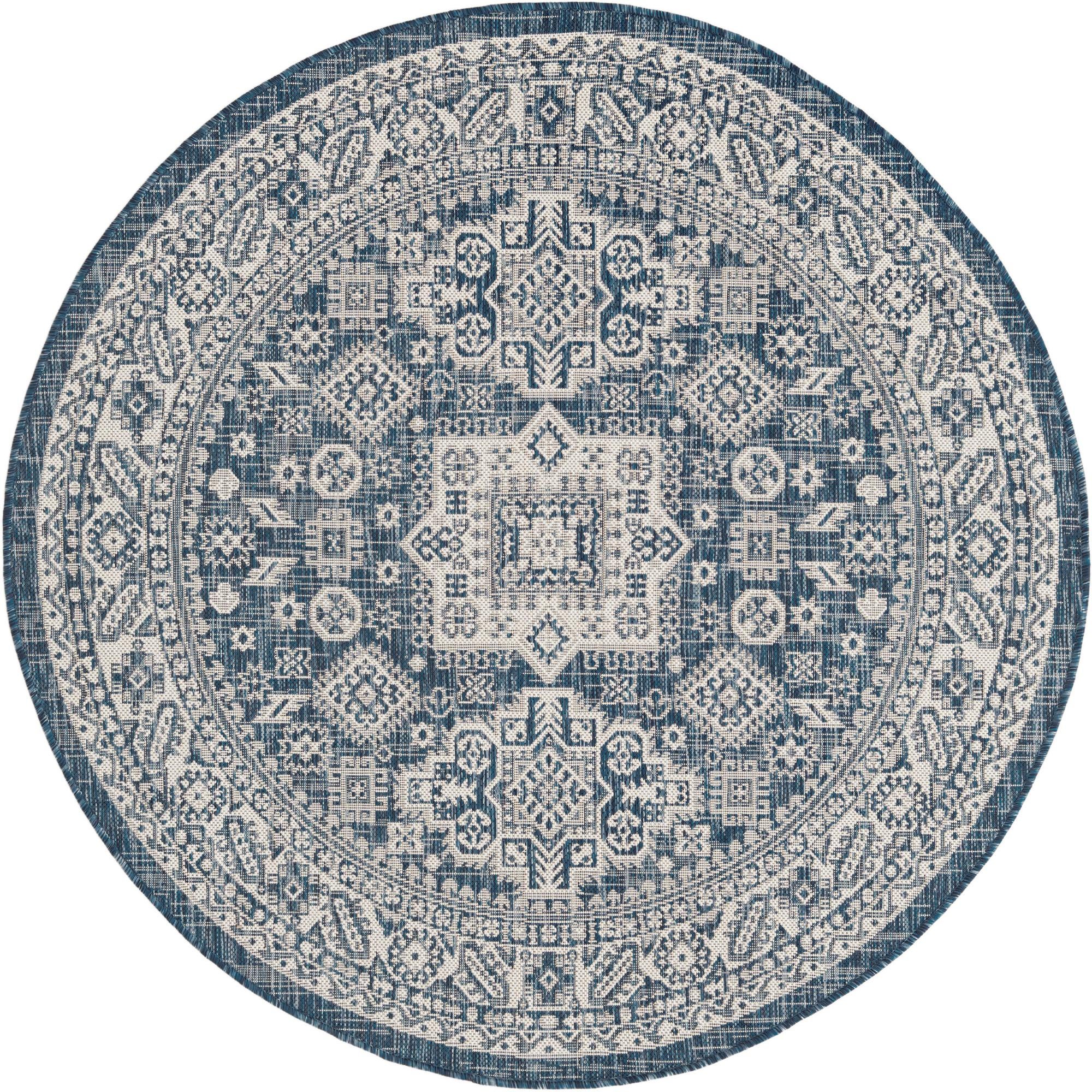 Blue 5' 3 x 5' 3 Aztec Indoor / Outdoor Round Rug | Rugs.com