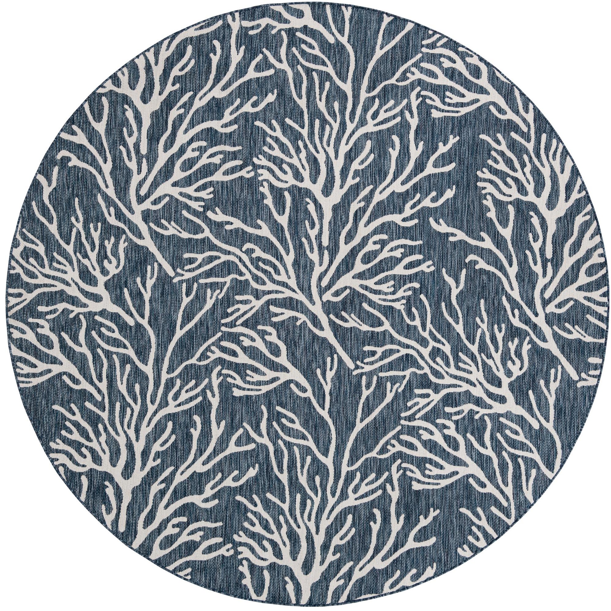 Blue 10' x 10' Coastal Indoor / Outdoor Round Rug | Rugs.com