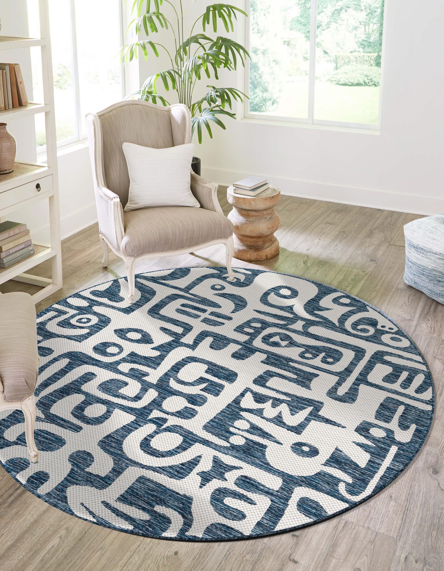 Blue 6' x 6' Modern Indoor / Outdoor Round Rug | Rugs.com