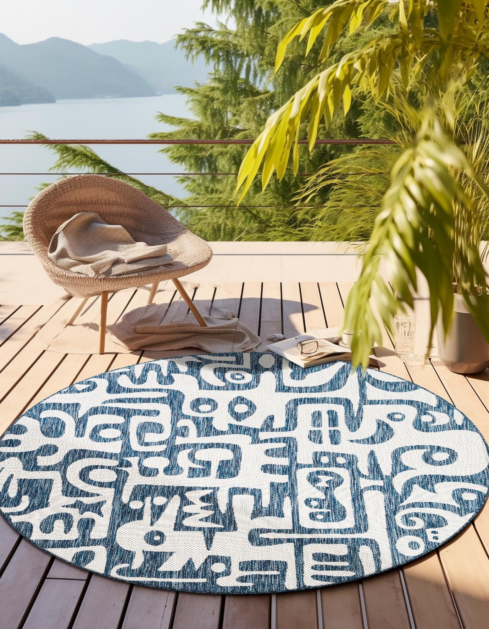 Blue 6' x 6' Modern Indoor / Outdoor Round Rug | Rugs.com