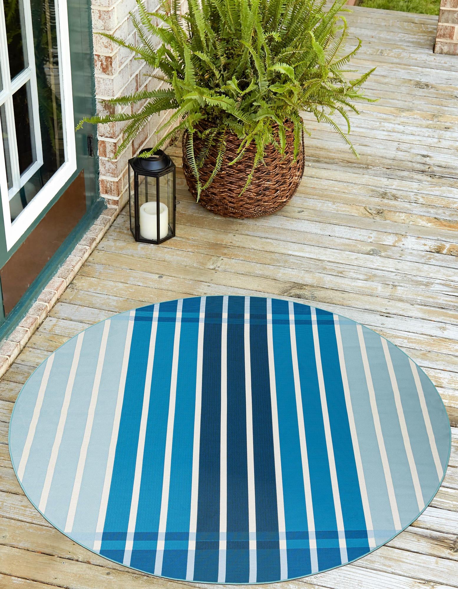 Blue 6' x 6' Ribbon Indoor / Outdoor Round Rug | Rugs.com