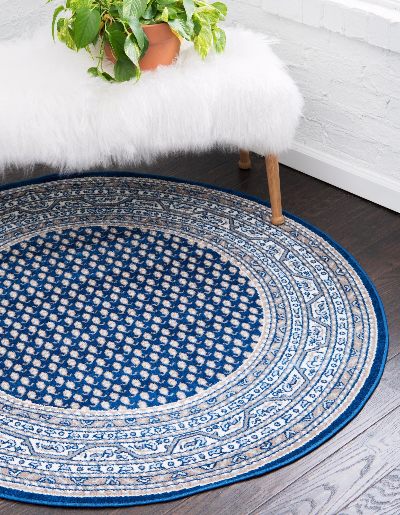 Blue 8' x 8' Oxfordshire Round Rug | Rugs.com