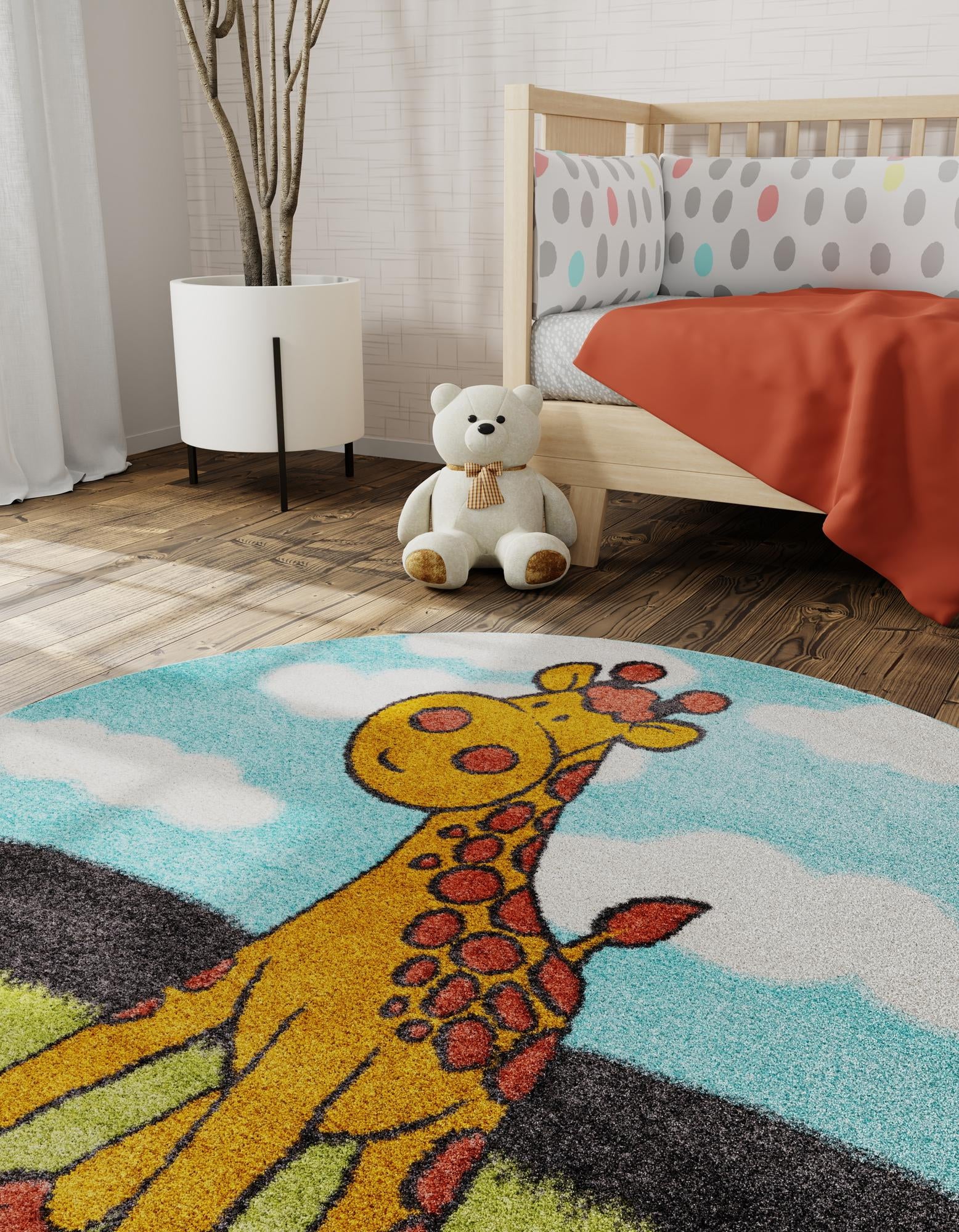 Blue 2' 2 x 2' 2 Giraffe Whimsy Kids Round Rug | Rugs.com