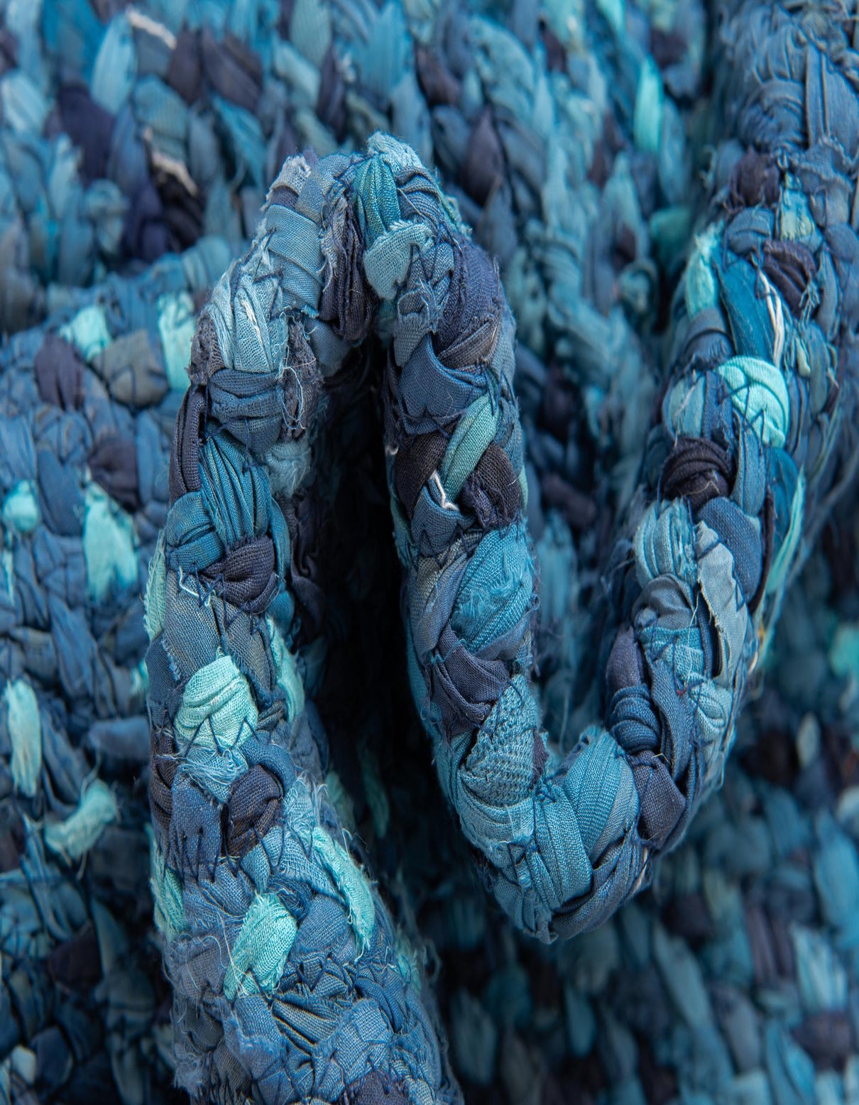 Blue 2' 6 x 6' 1 Hand Braided Chindi Runner Rug | Rugs.com