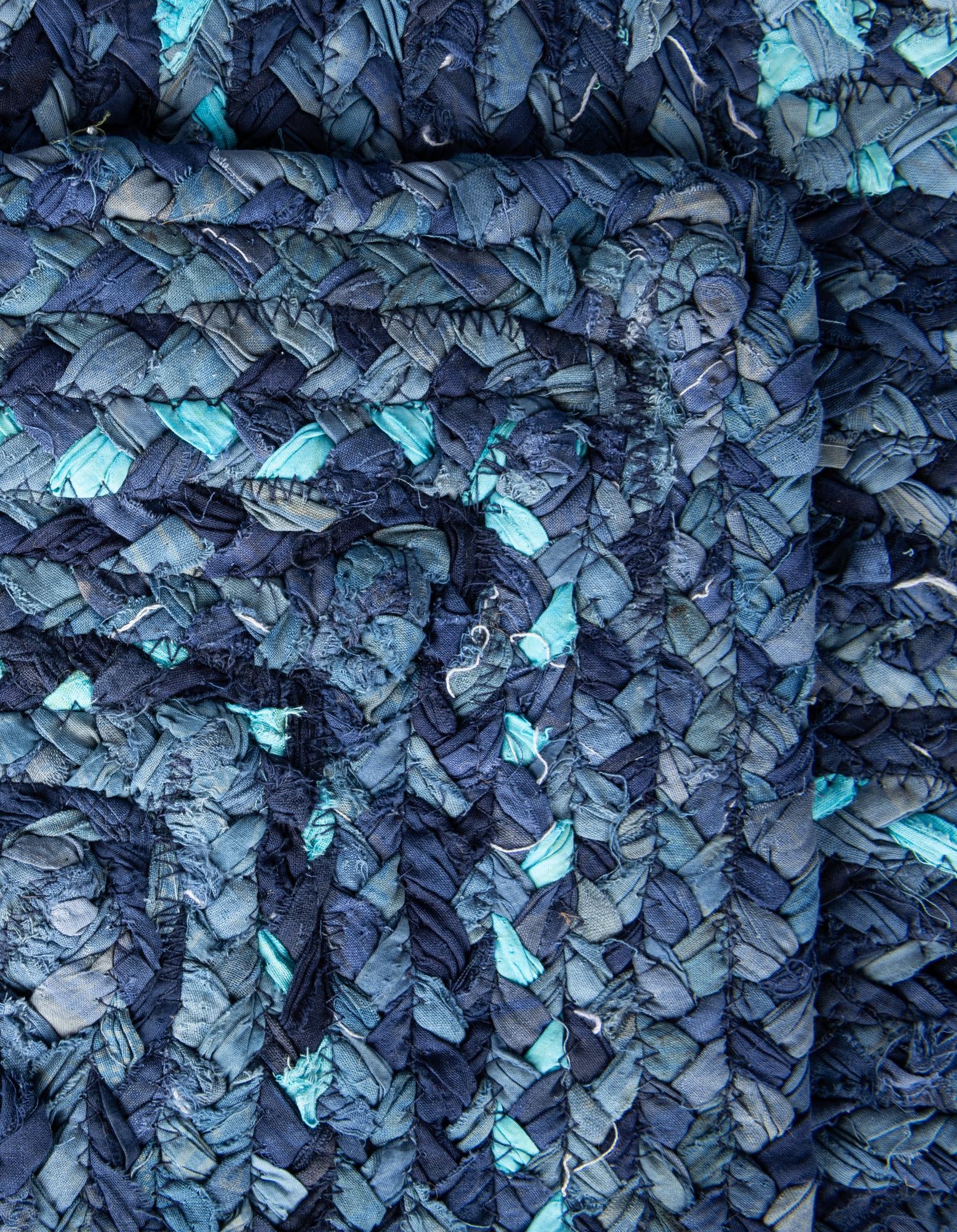 Blue 2' 6 x 6' 1 Hand Braided Chindi Runner Rug | Rugs.com