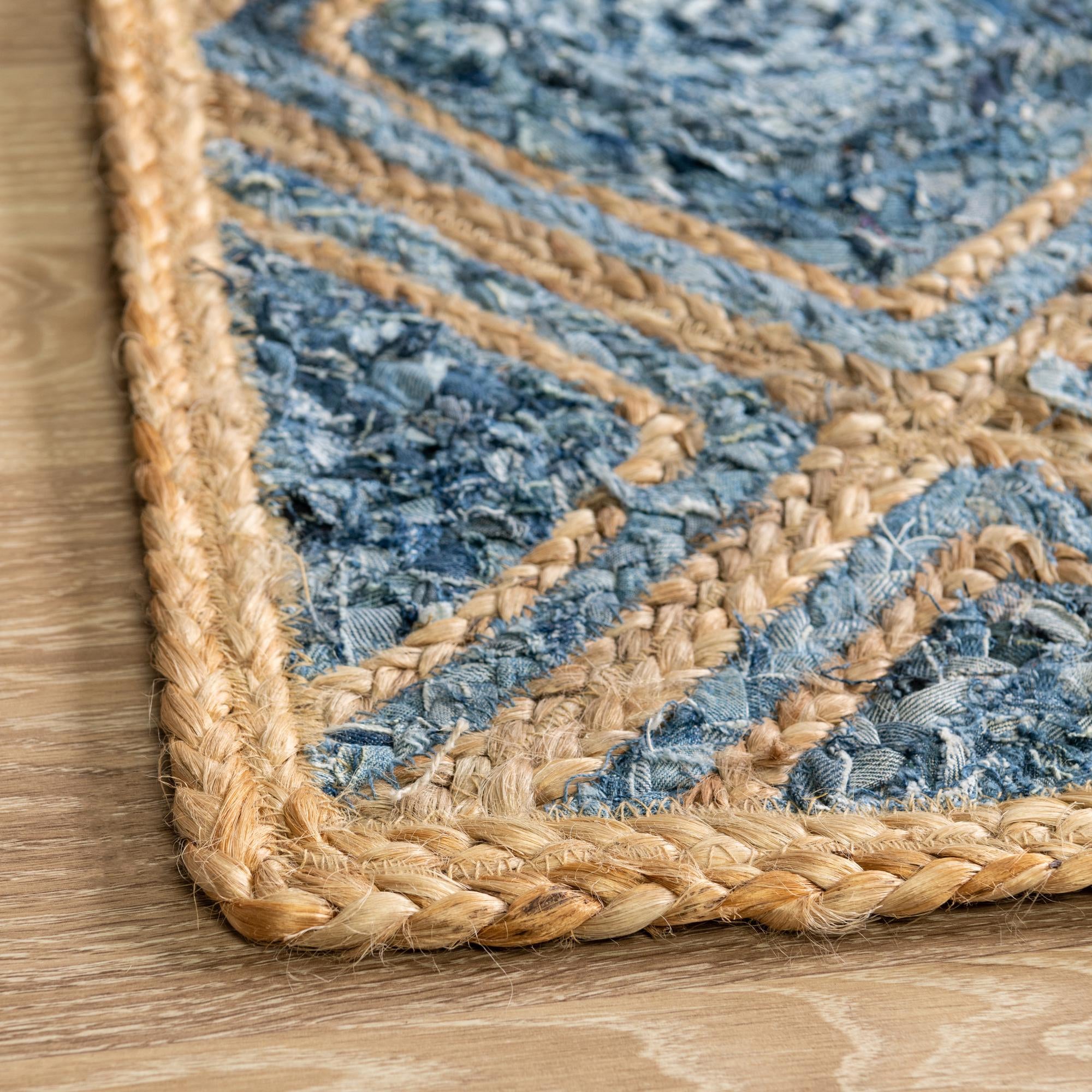 Blue 2' 7 x 6' 1 Hand Braided Jute Runner Rug | Rugs.com