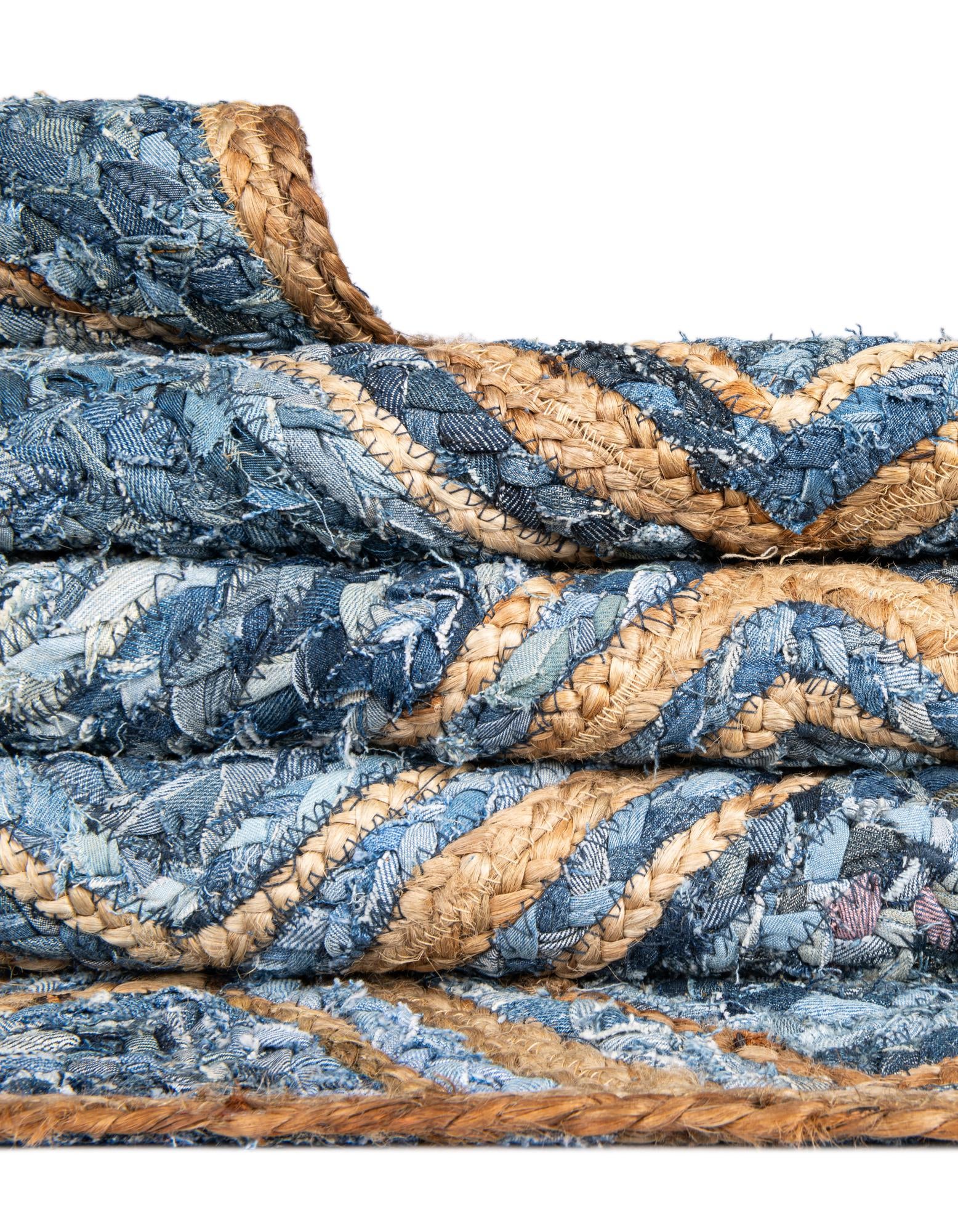 Blue 2' 7 x 6' 1 Hand Braided Jute Runner Rug | Rugs.com