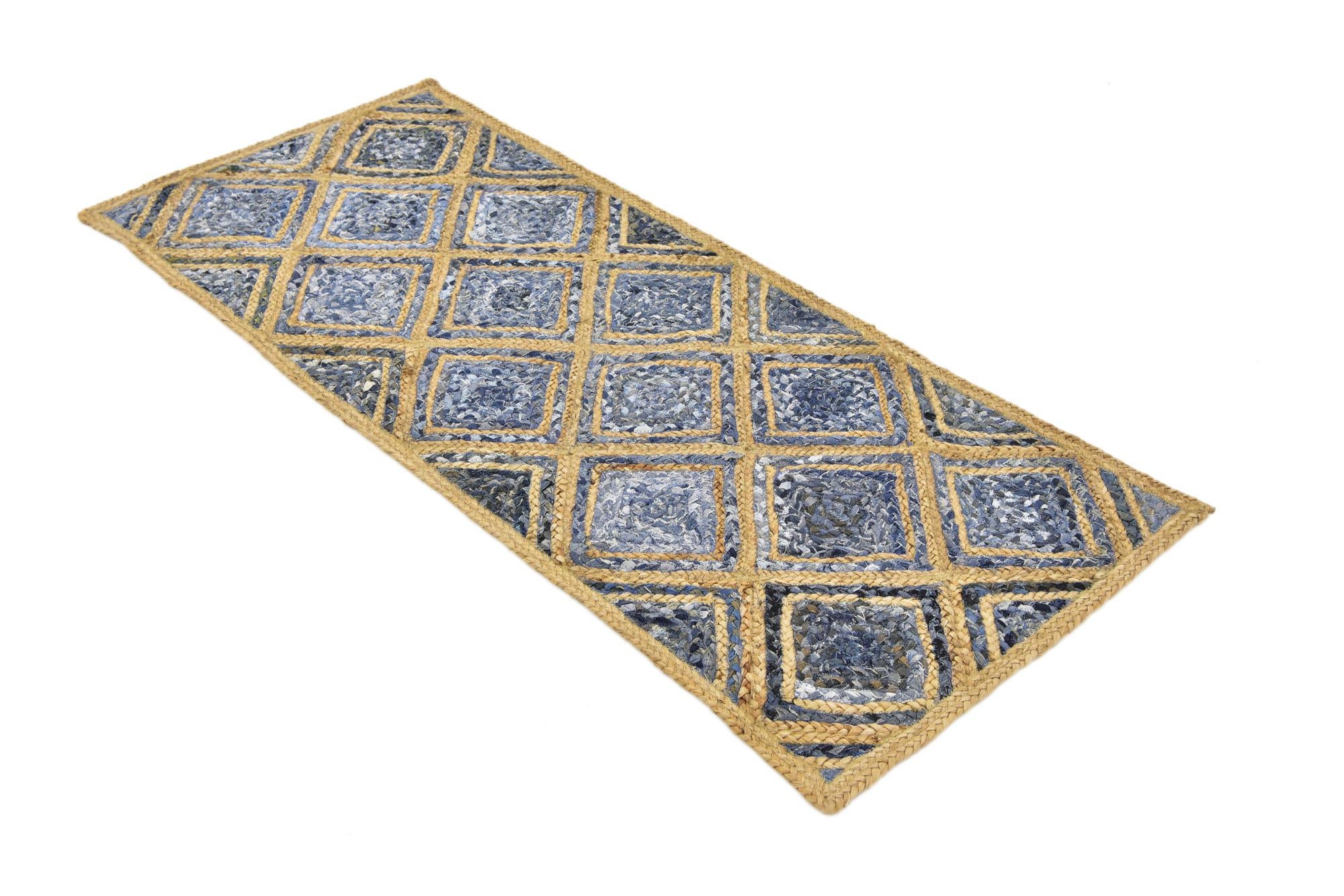 Blue 2' 7 x 6' 1 Hand Braided Jute Runner Rug | Rugs.com